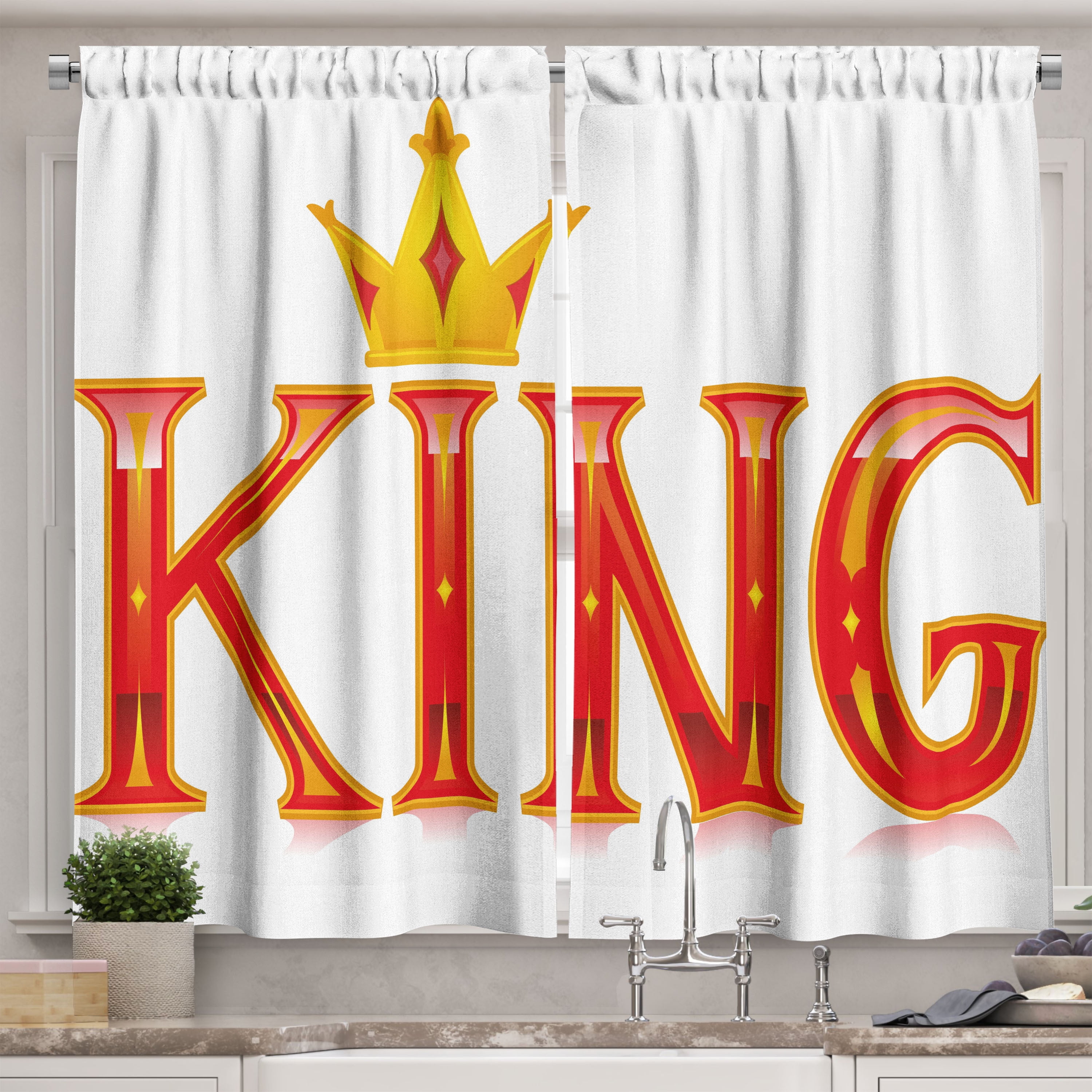 Ambesonne King Kitchen Curtains, Capital Letter King Words, 55"x39 ...