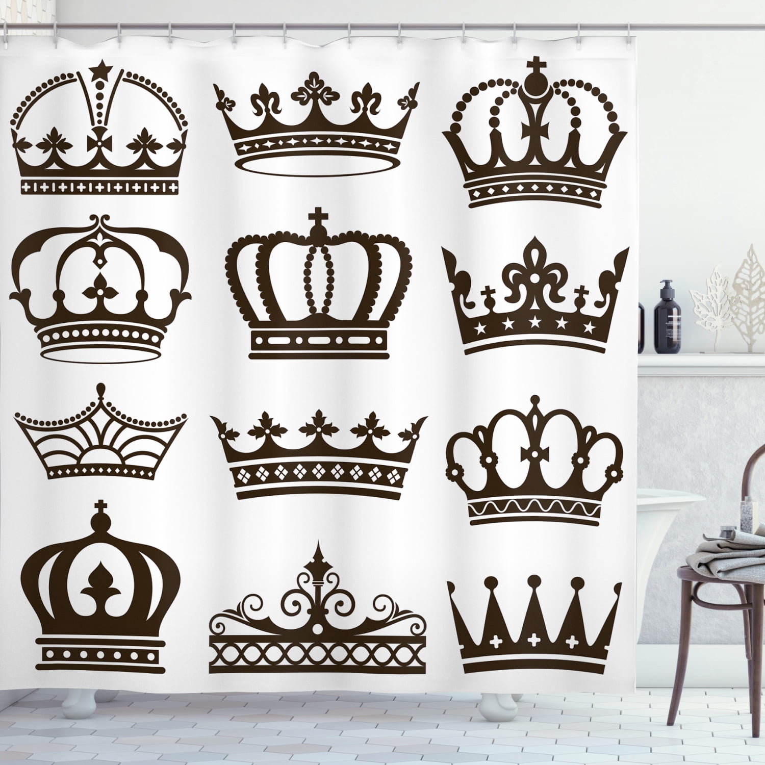Ambesonne King Shower Curtain, Royalty Crowns, 69"Wx84"L, Dark Green ...