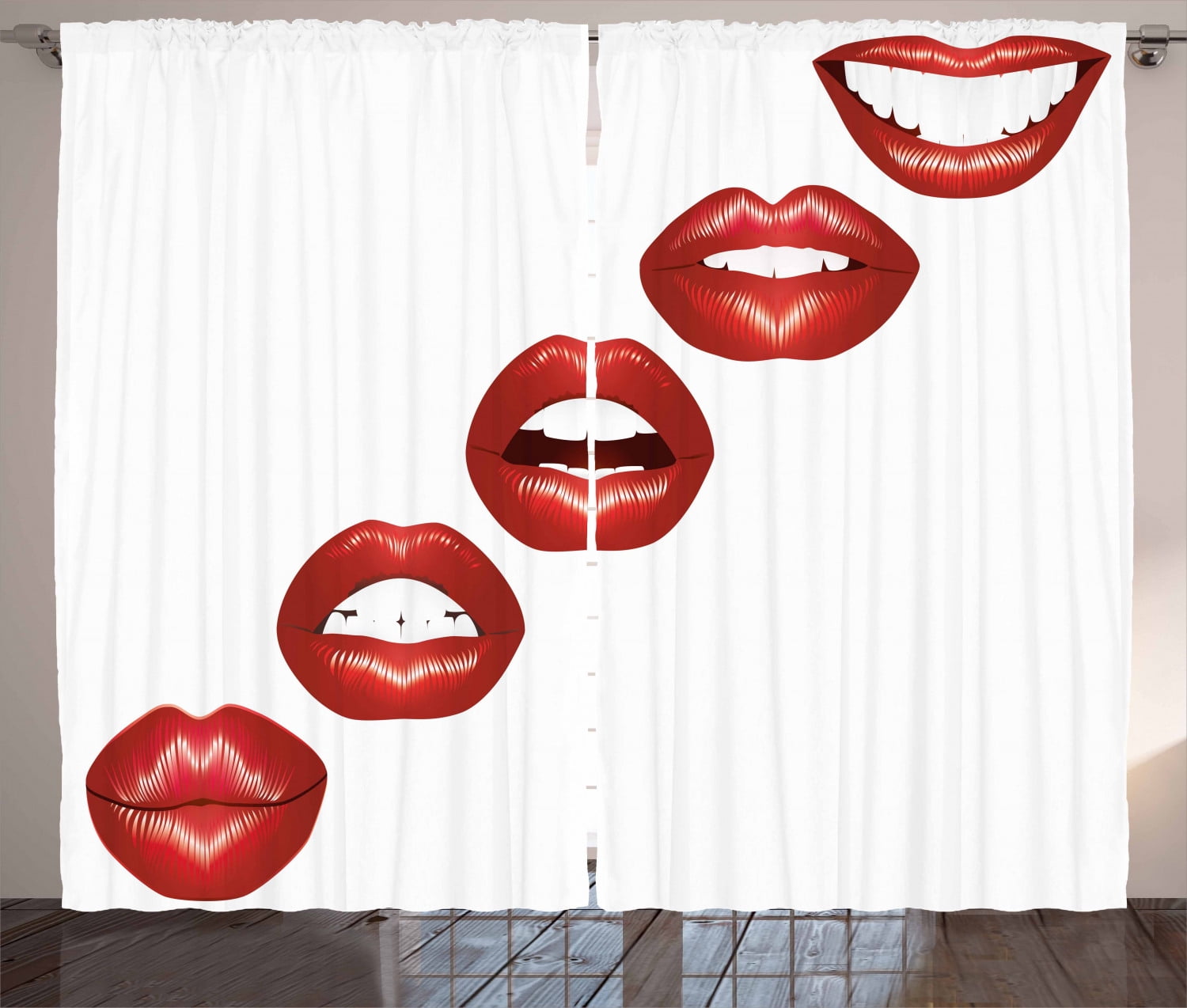 Ambesonne Kiss Curtains 2 Panel Set, Vivid Full Red Lips Feminine, 108 ...