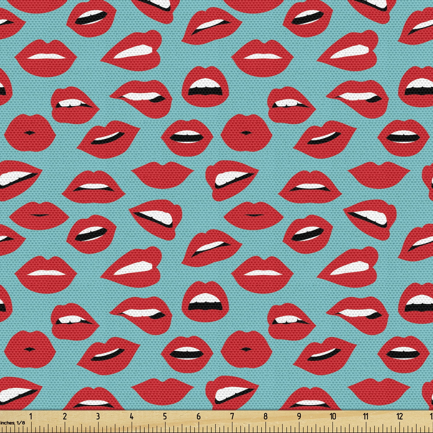 Ambesonne Kiss Fabric by the Yard Upholstery, Retro Woman Red Lipstick ...