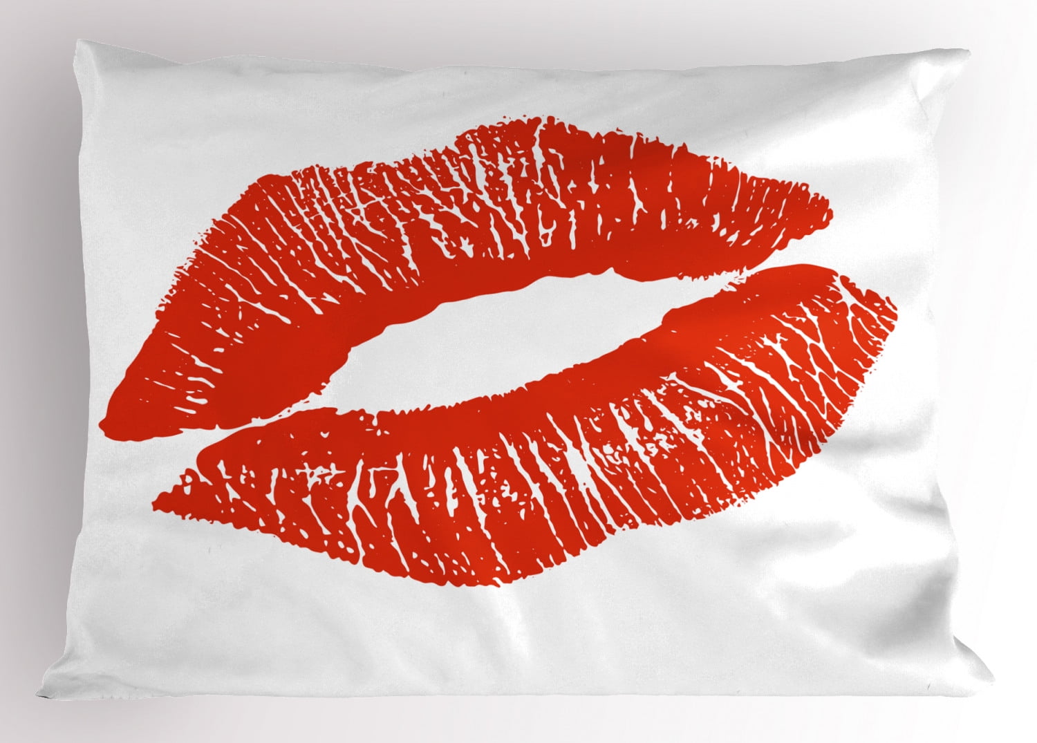 Ambesonne Kiss Pillow Sham, Red Lips Kiss Mark Grunge, 36" X 20 ...