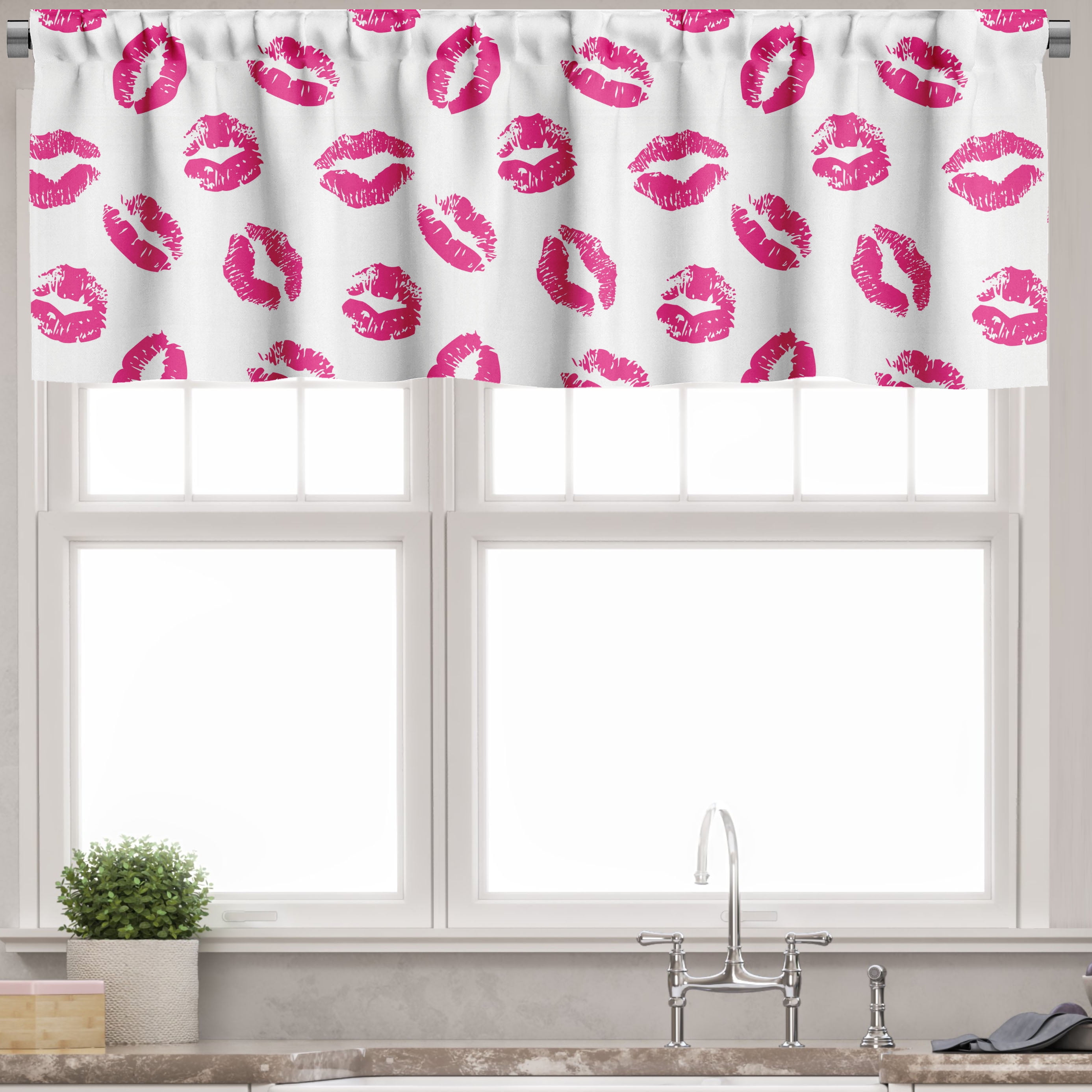 Ambesonne Kiss Window Valance, Vibrant Colored Lipstick, 54" X 12 ...