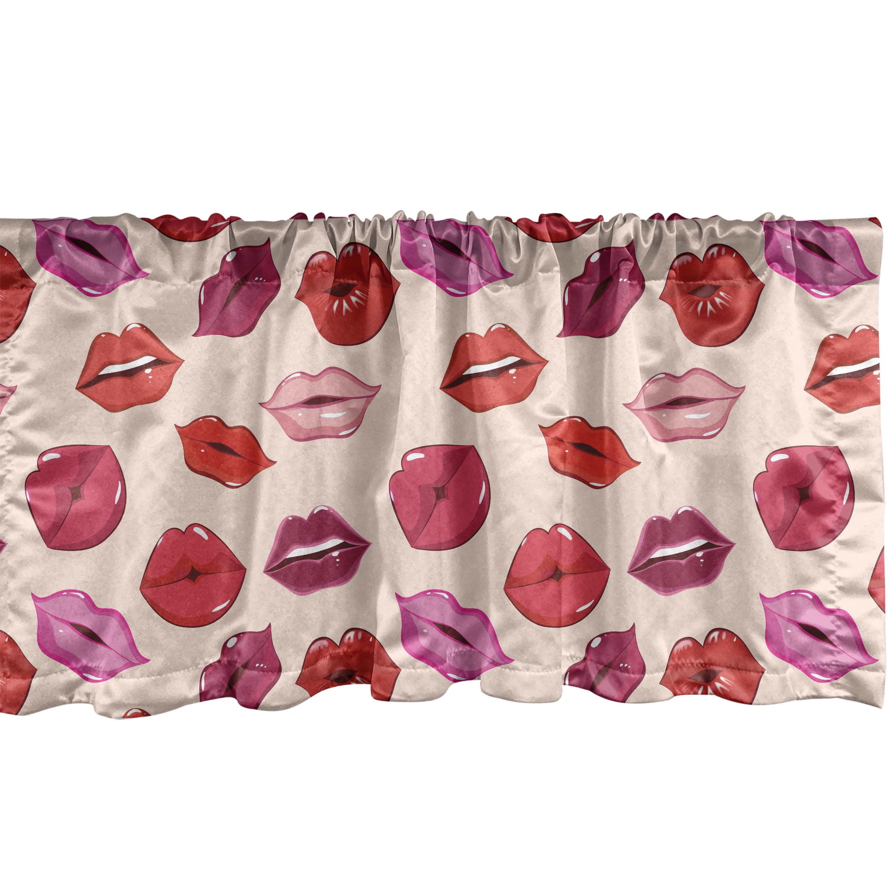 Ambesonne Kiss Window Valance, Vivid Colored Lips Glamour, 42" x 12 ...