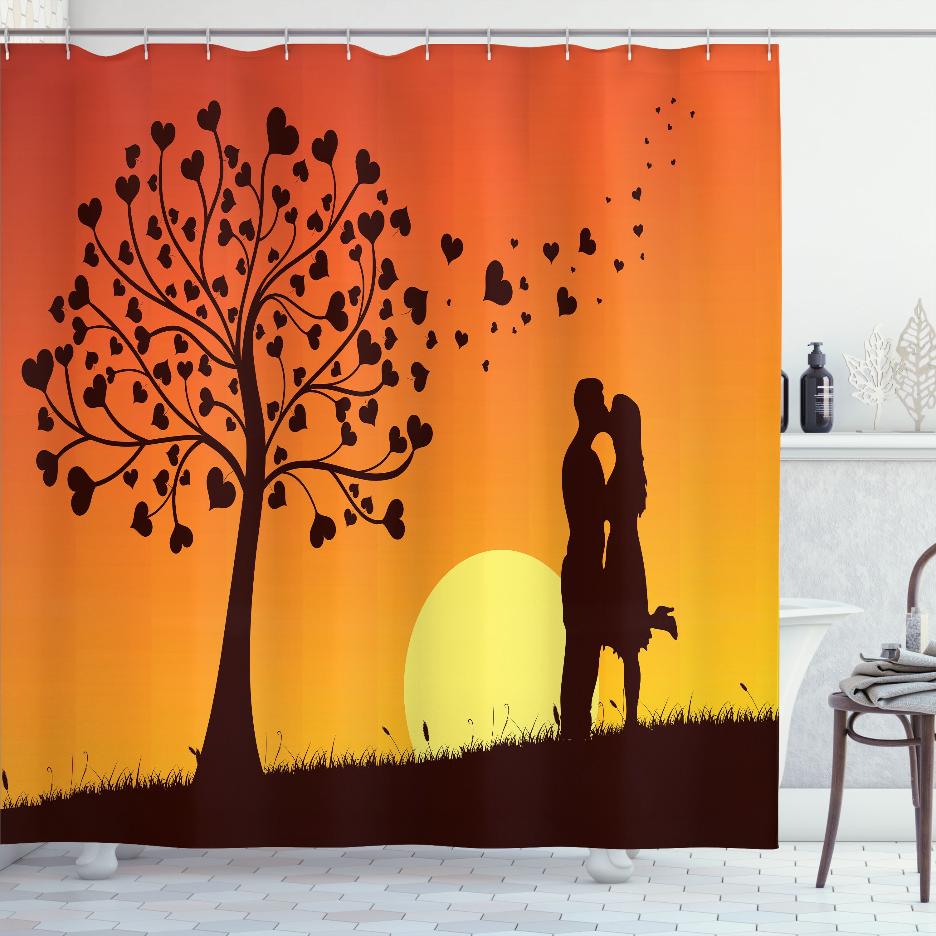 Ambesonne Kissing Shower Curtain, Love Tree Romantic Couple, 69"Wx84"L ...
