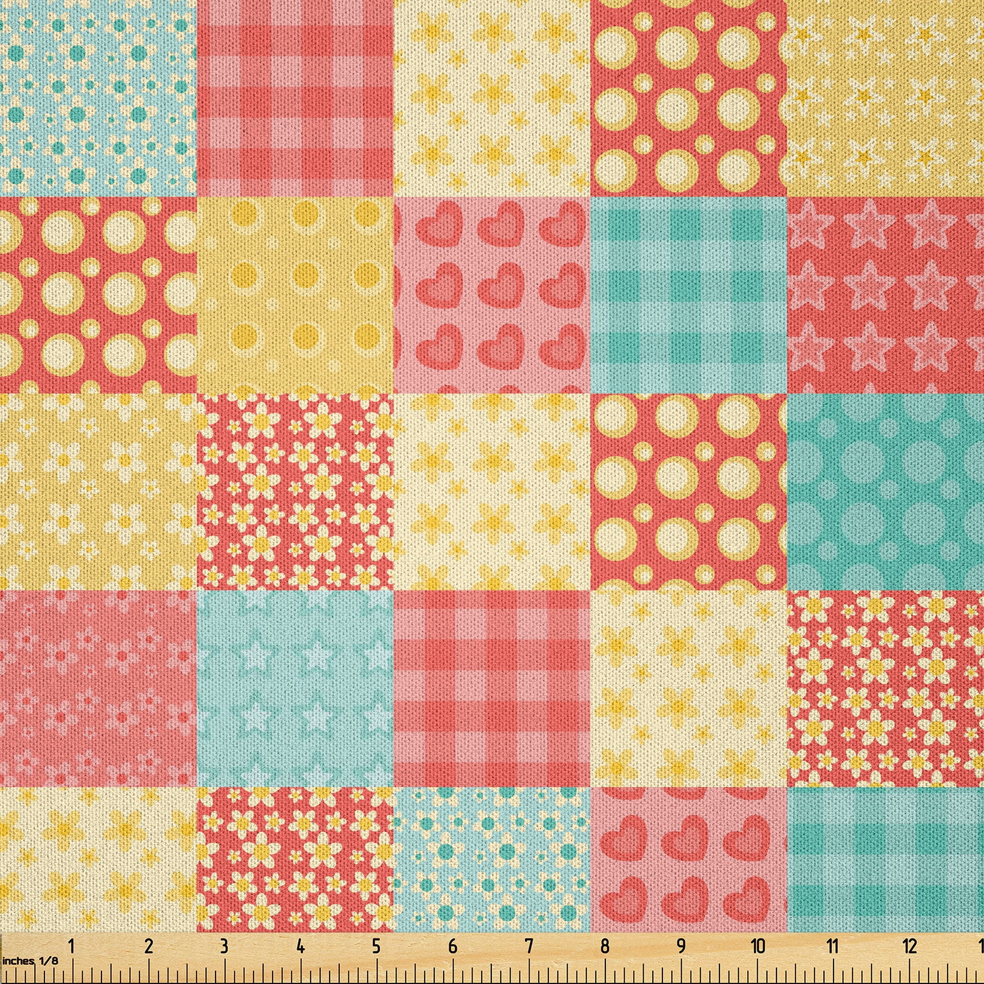 Ambesonne Kitchen Fabric by the Yard Microfiber, Flowers Dots Stripes ...
