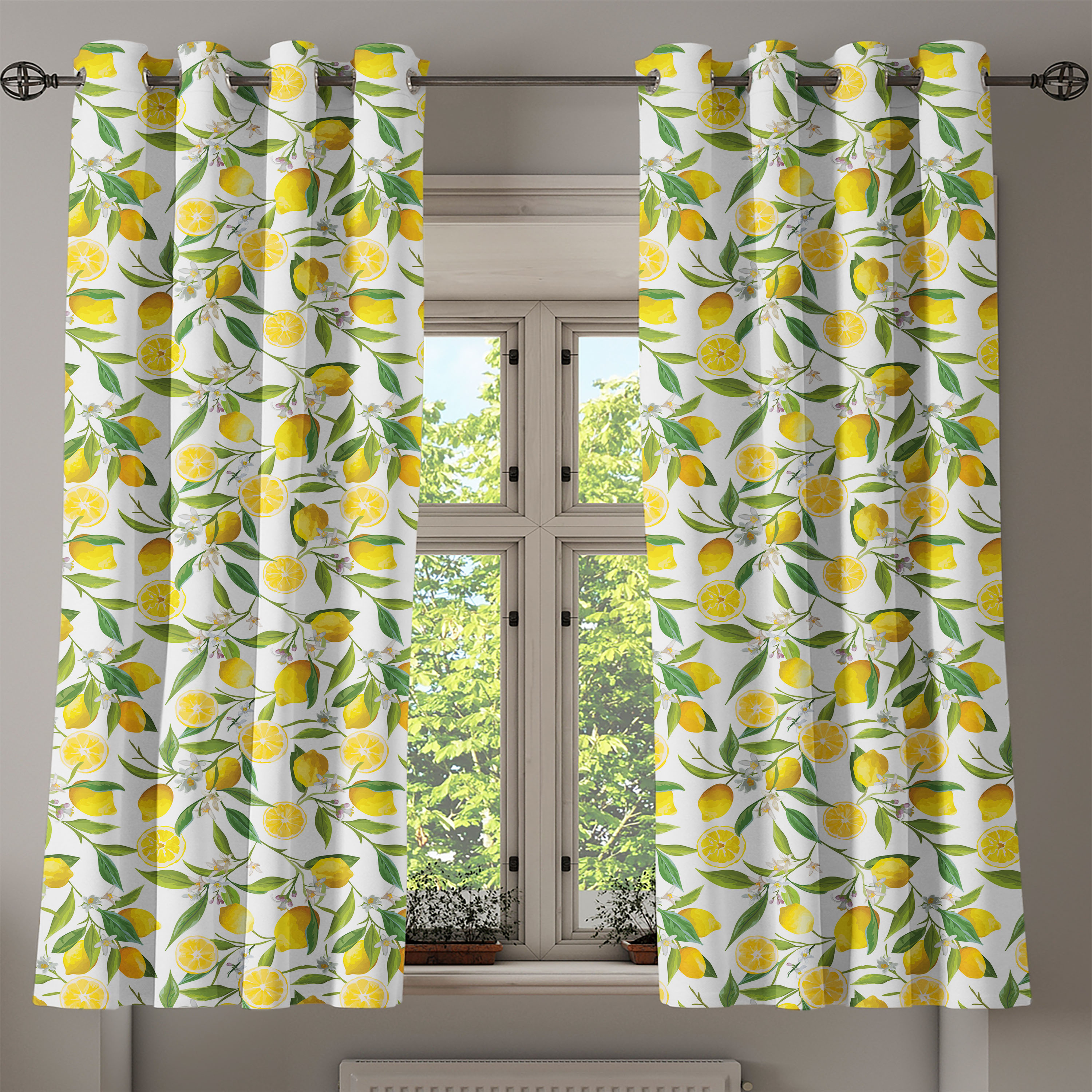 Ambesonne Kitchen Grommet Curtain, Exotic Delicious Garden, 50" x 54 ...