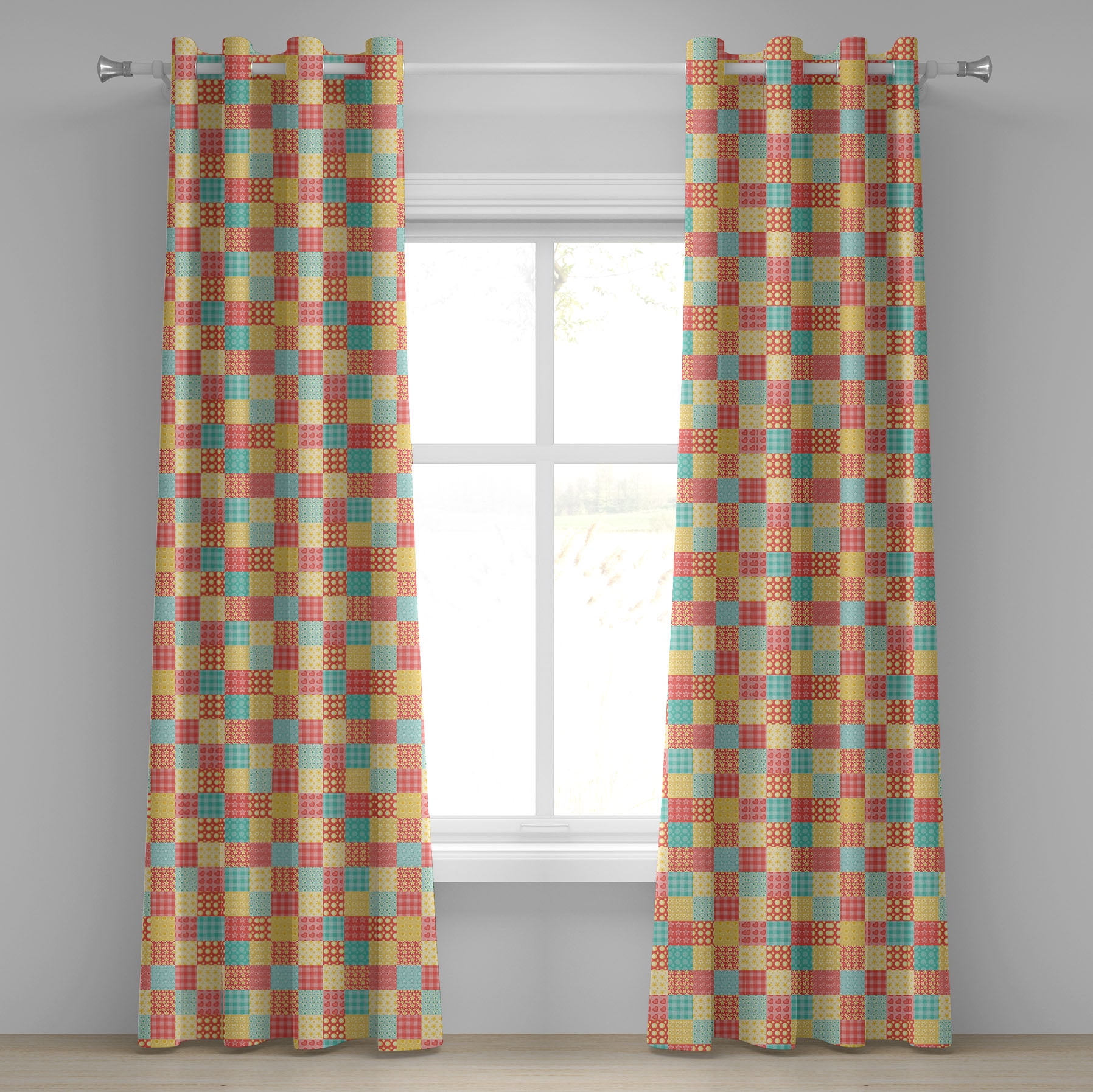 Ambesonne Kitchen Grommet Curtain, Flowers Dots Stripes, 50" x 84 ...
