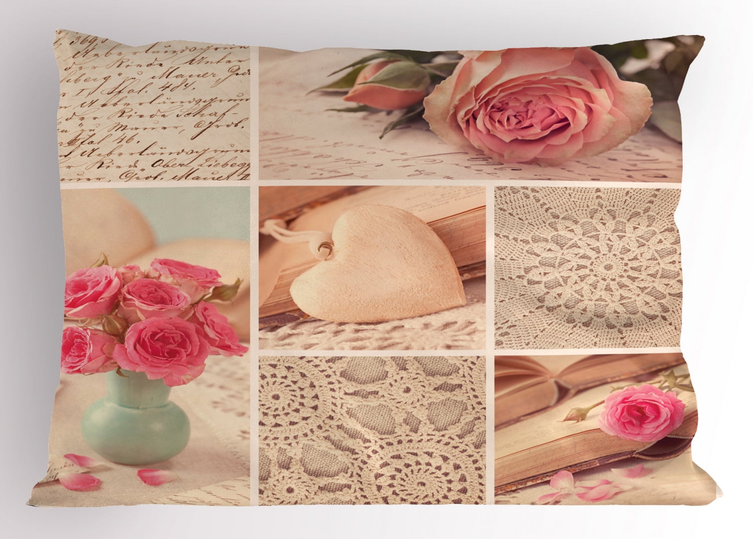 Ambesonne Kitchen Pillow Sham, Old Roses Lace Flowers, 26" X 20 ...