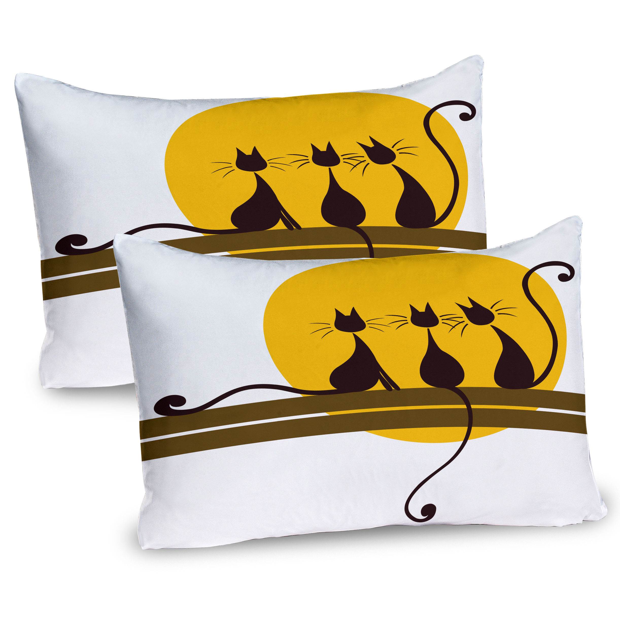 Ambesonne Kitten Pillow Sham 2 Pack, Cartoon Cat Silhouettes Sun, 30 ...