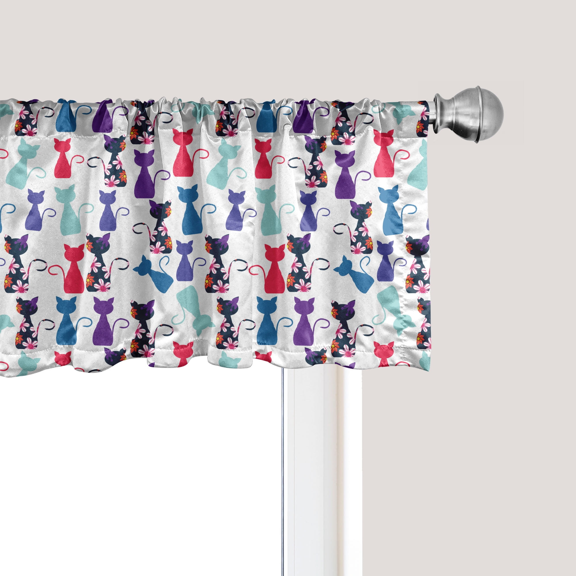 Ambesonne Kitten Window Valance, Cats Flowers Colors, 54" X 18 ...