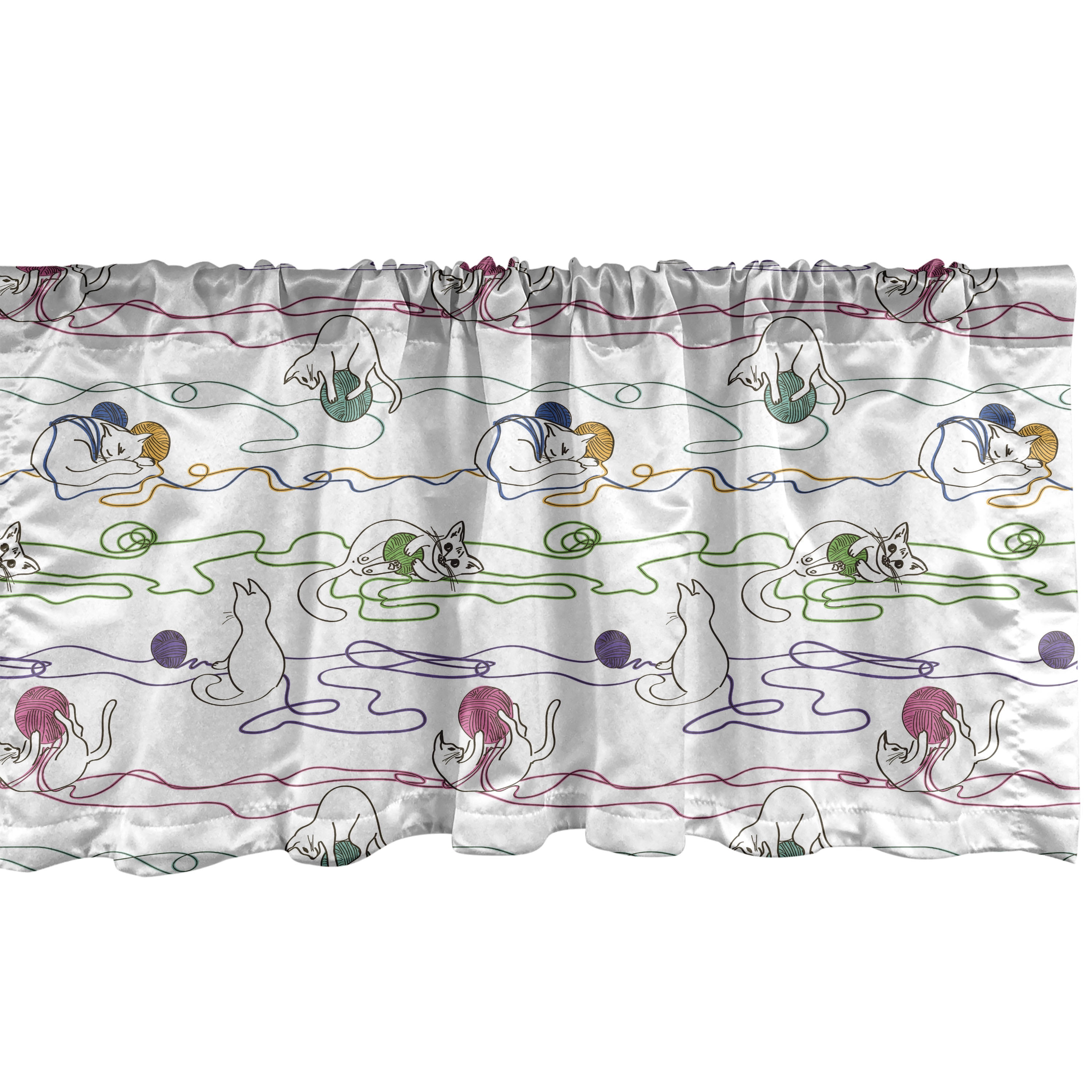 Ambesonne Kitten Window Valance, Cats with Yarn Balls, 54" X 12 ...