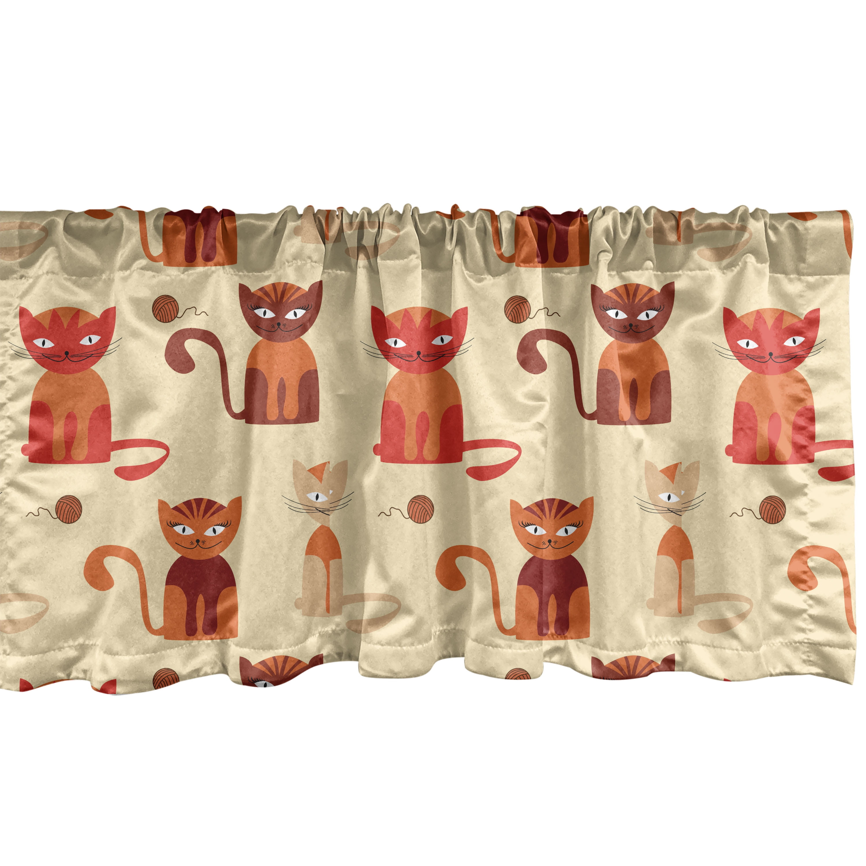 Ambesonne Kittens Window Valance, Cats in Paprika Orange Tone, 54" X 18 ...