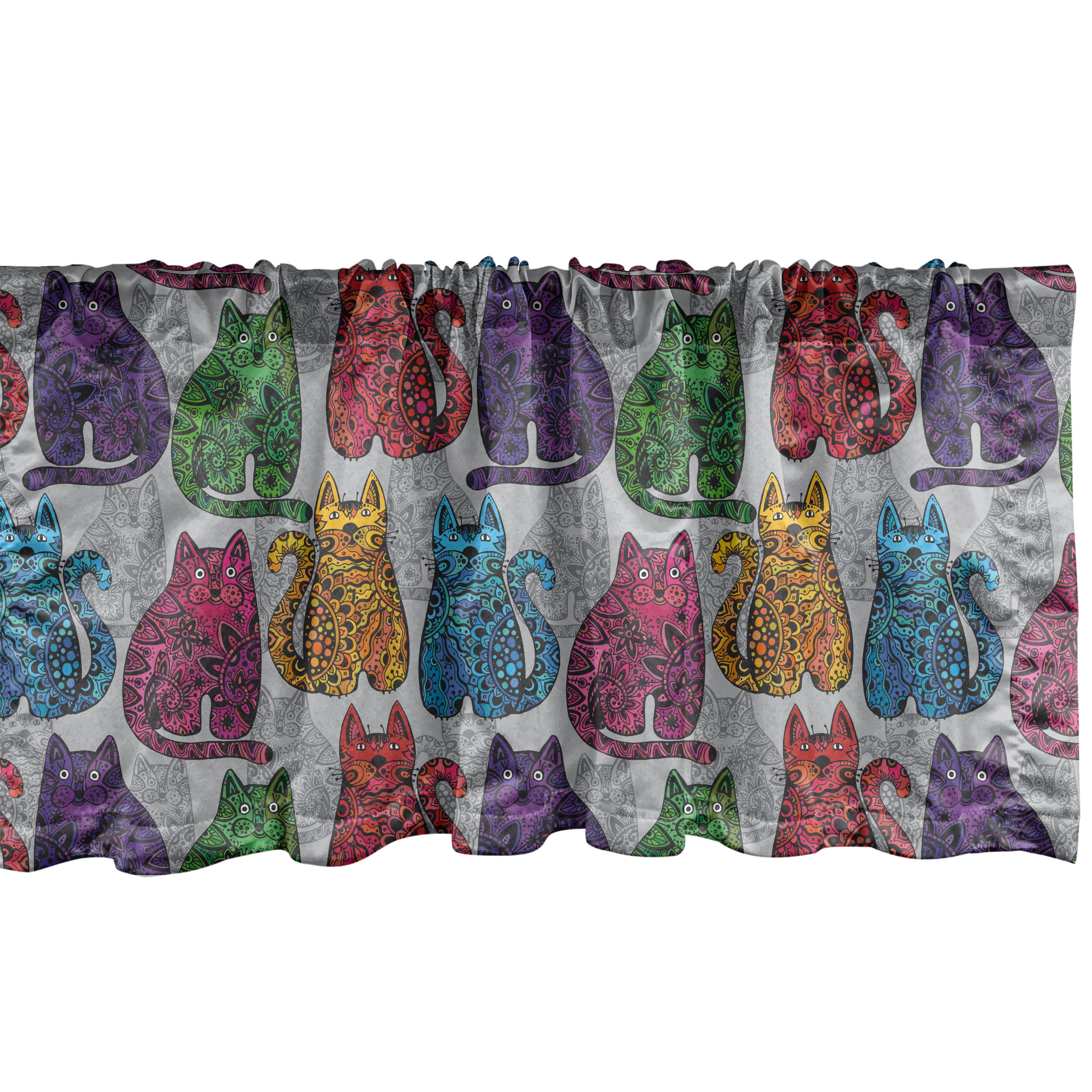 Ambesonne Kittens Window Valance, Funny Ornamental Cat Forms, 54" X 18 ...