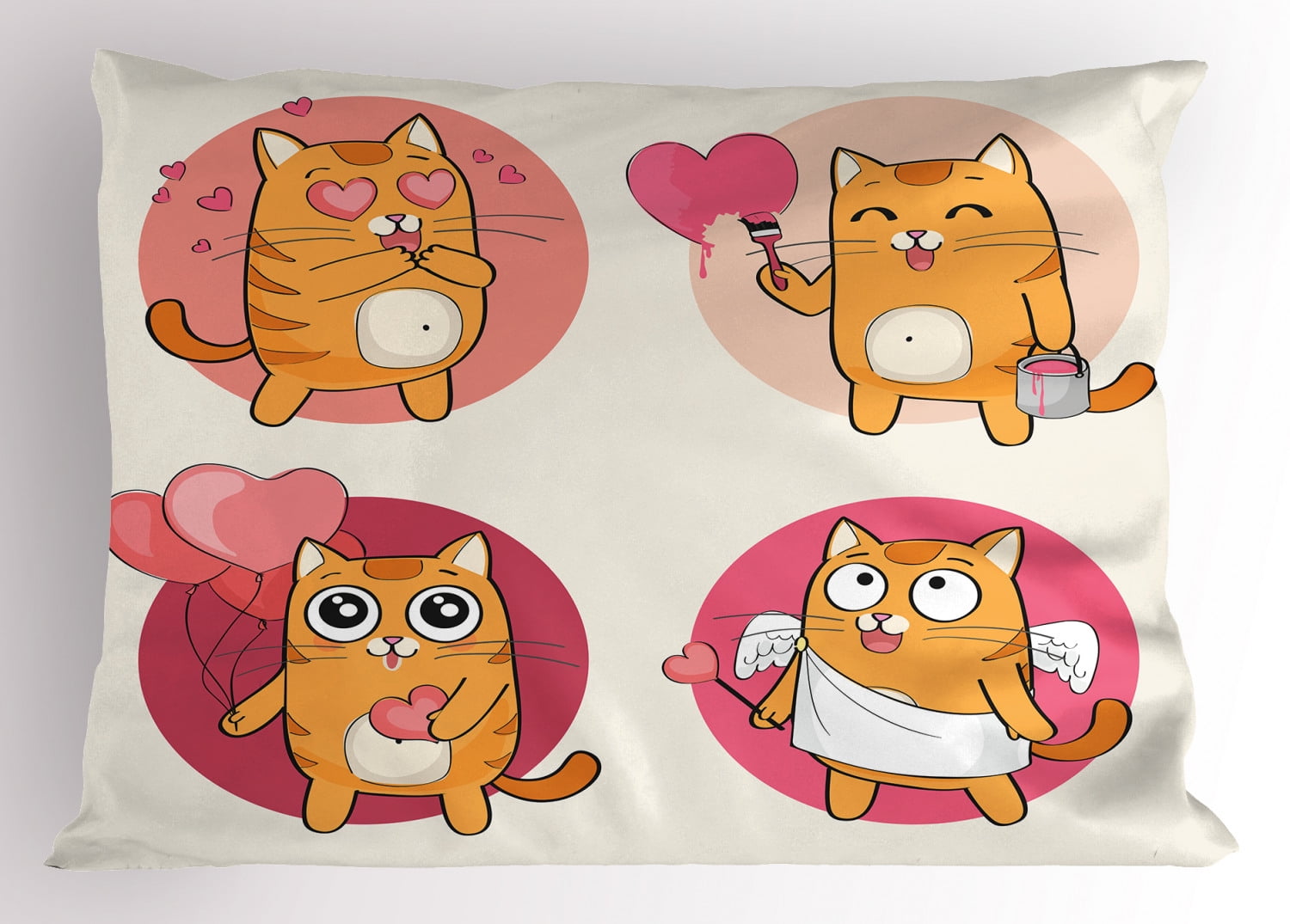 Ambesonne Kitty Pillow Sham, Romantic Kitten in Love, 26" X 20 ...