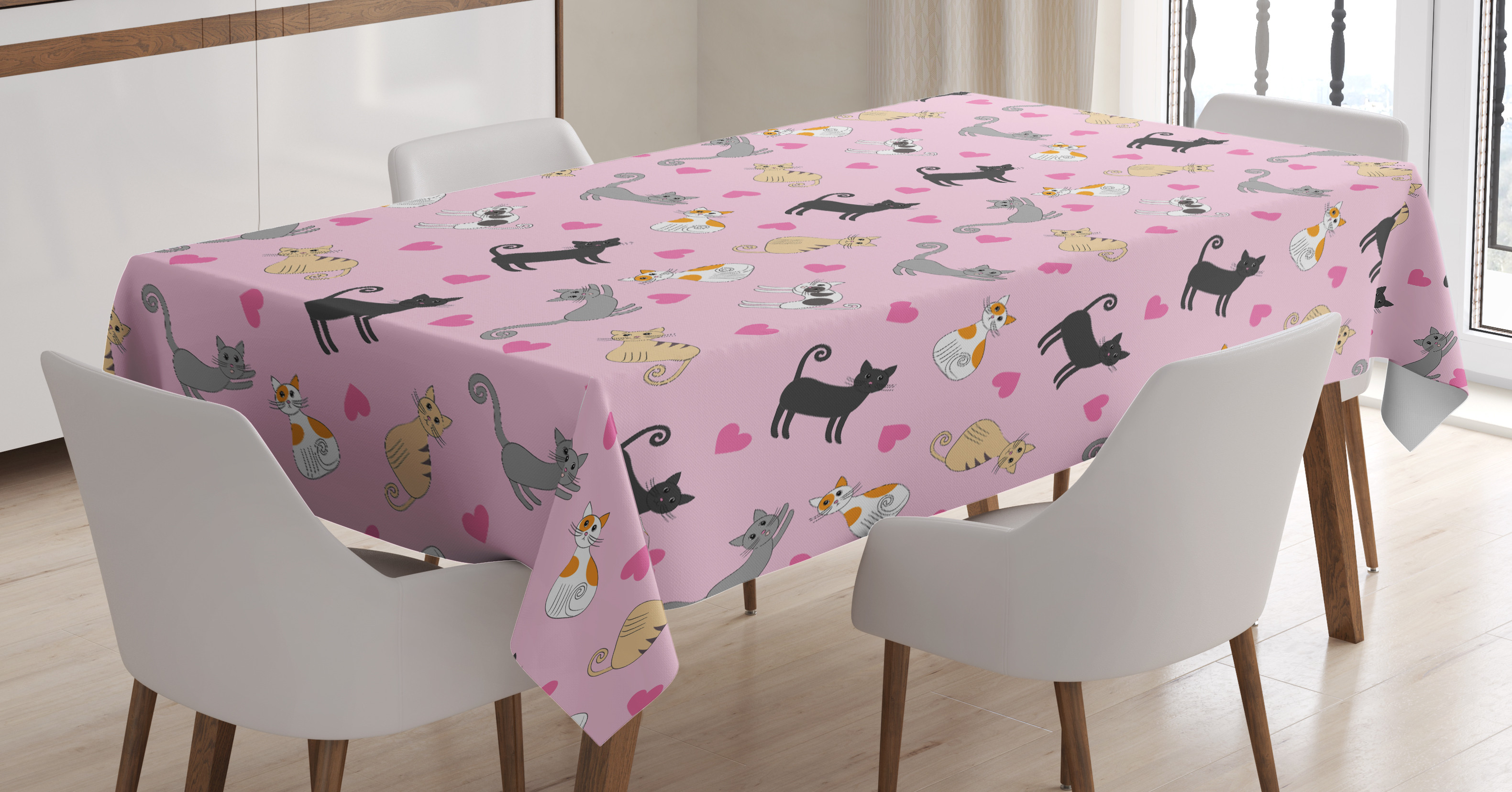 Ambesonne Kitty Tablecloth Rectangular Table Cover, Colorful Different ...