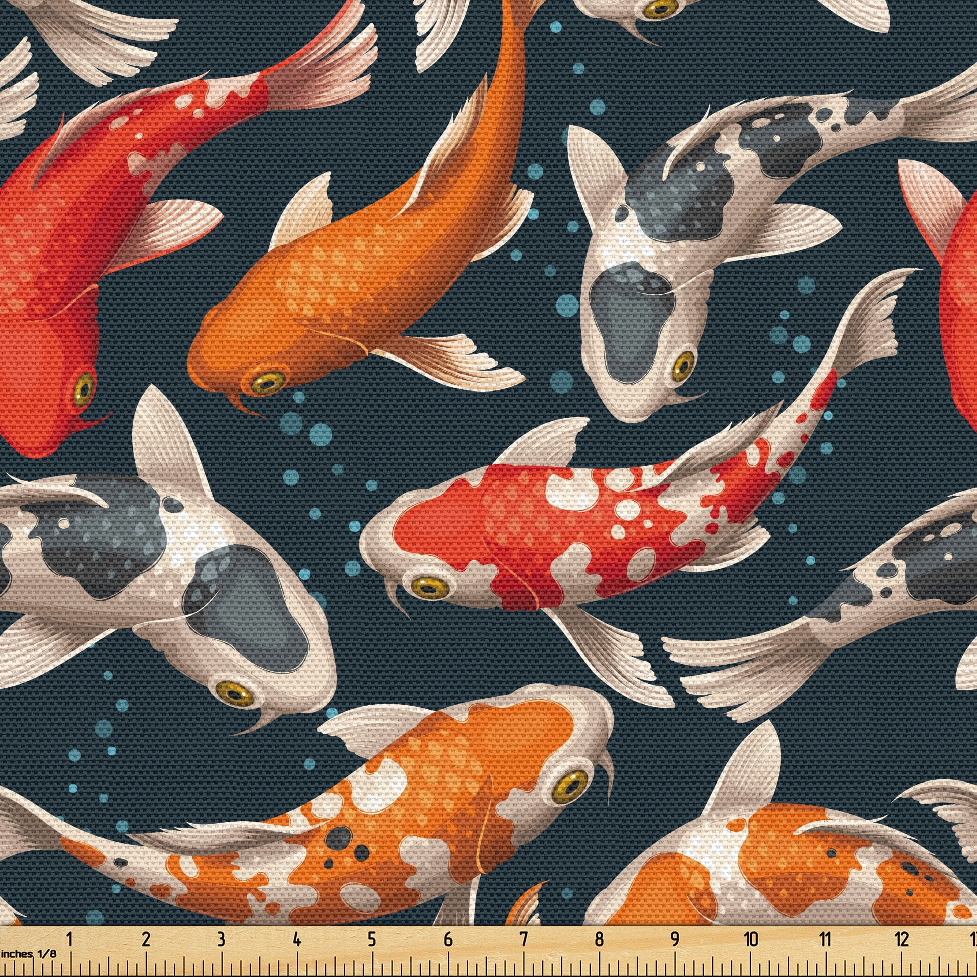Ambesonne Koi Fish Fabric by the Yard Upholstery, Japanese Carp ...