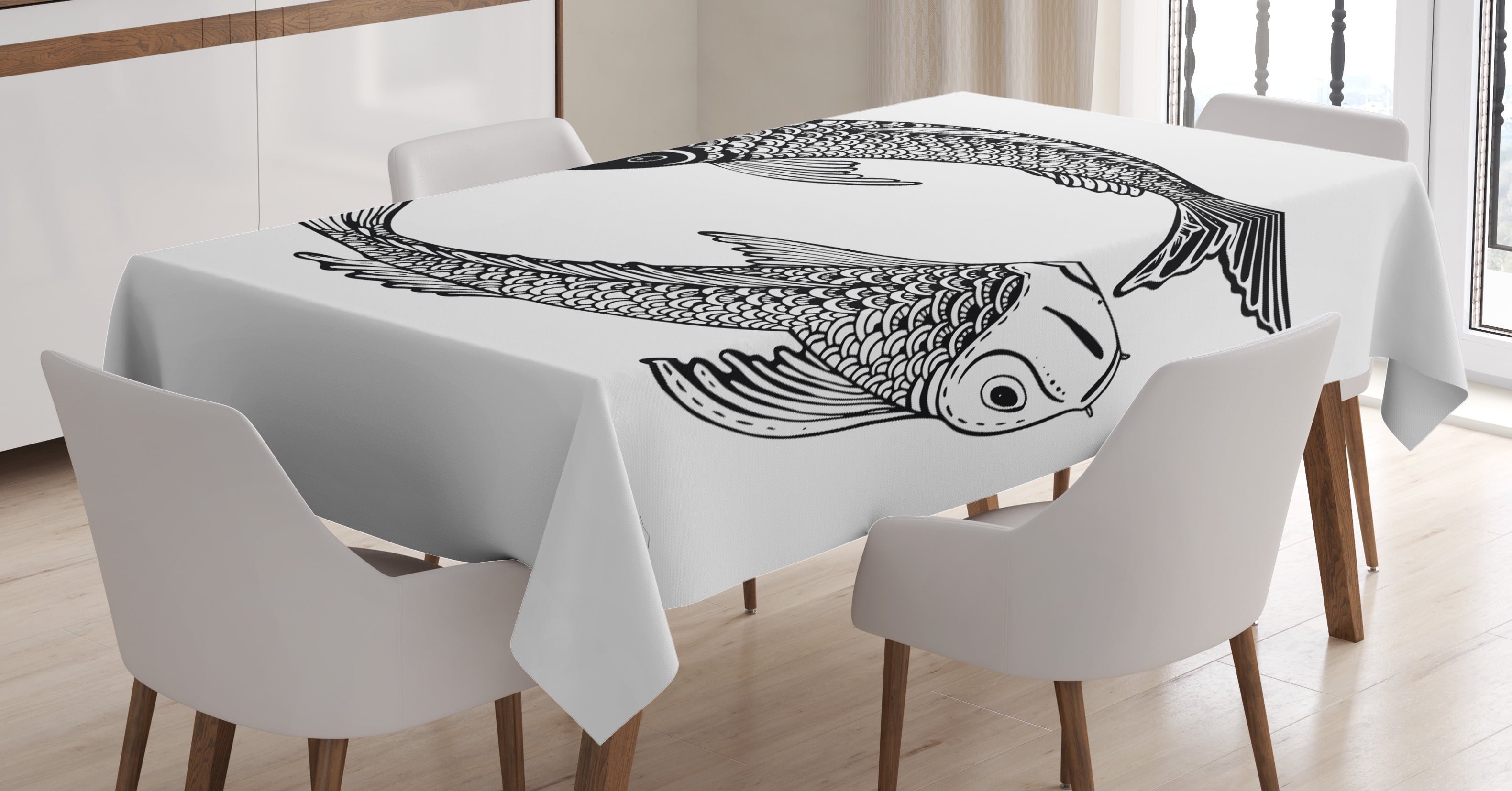 Ambesonne Koi Fish Tablecloth Rectangular Table Cover, Japanese Carps ...