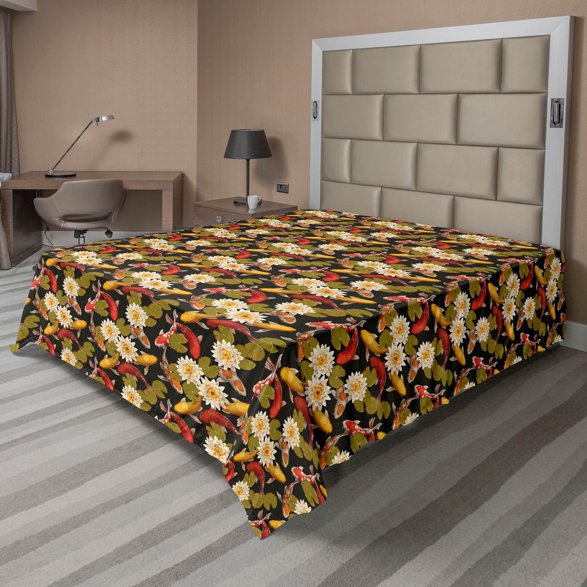 Ambesonne Koi Print Flat Bedding Sheet Soft Top Sheet, Chill Concept ...
