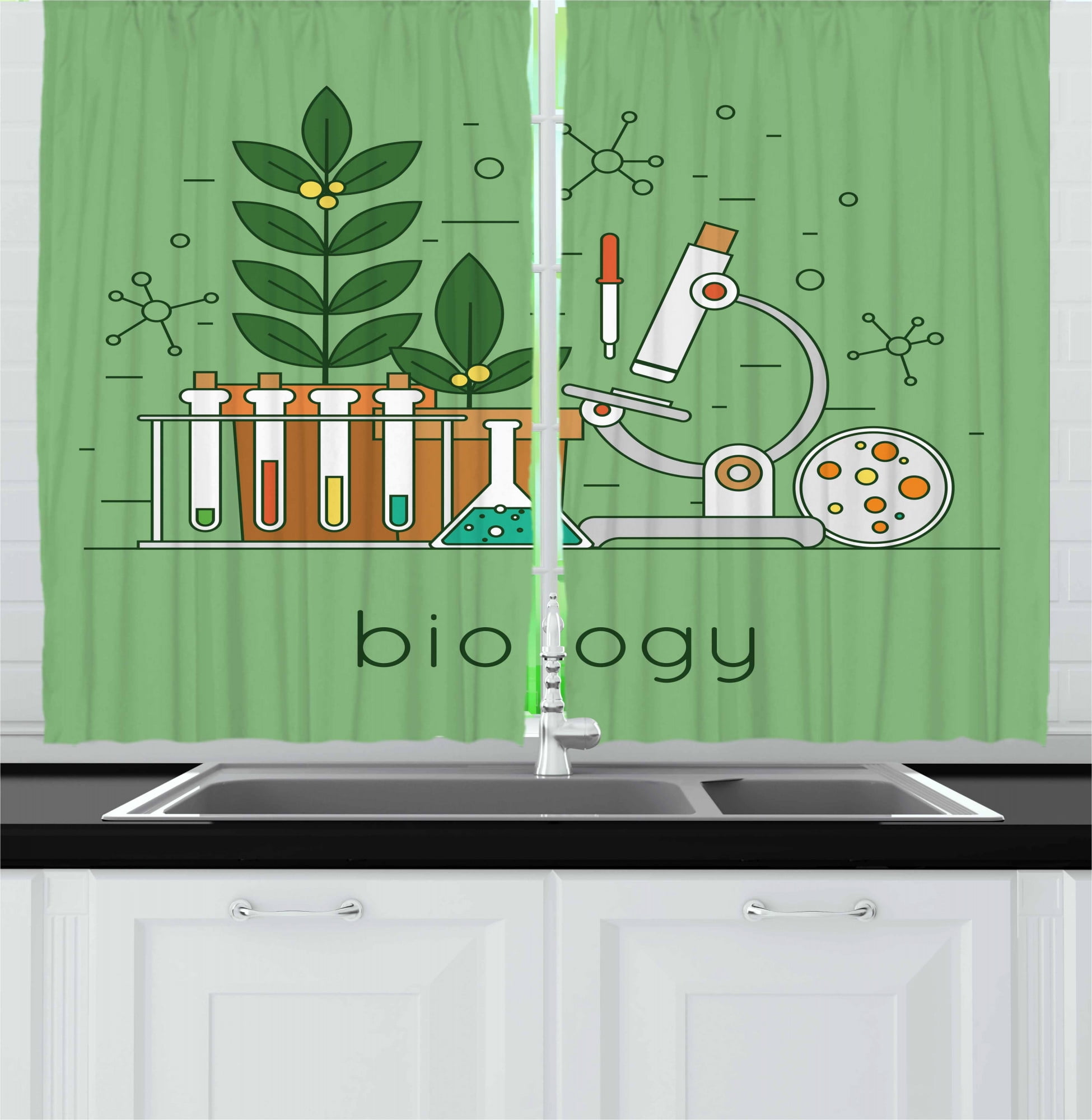 Ambesonne Lab Kitchen Curtains, Biology Laboratory Workspace, 55"x45 ...
