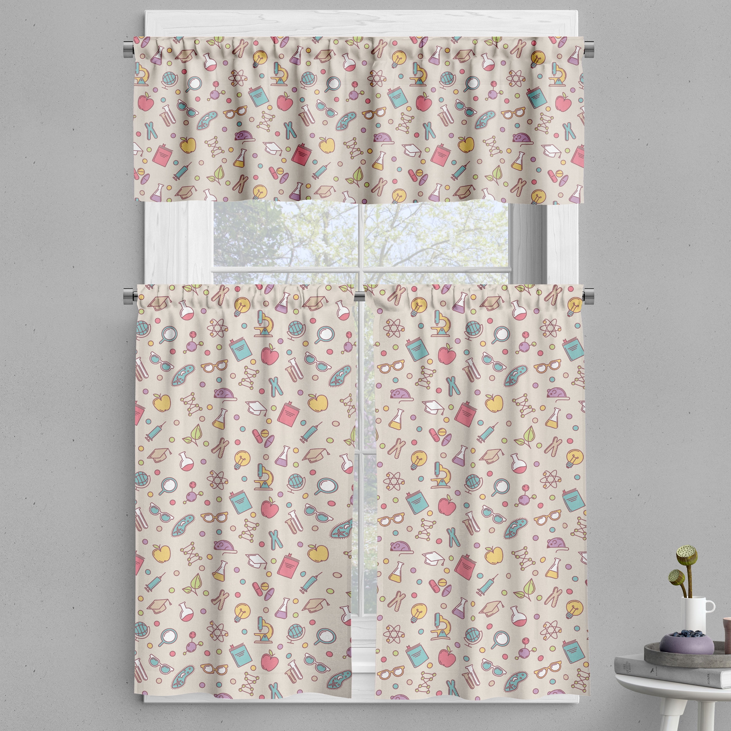 Ambesonne Lab Valance & Curtain, Colorful Science Research Tools, 55 ...
