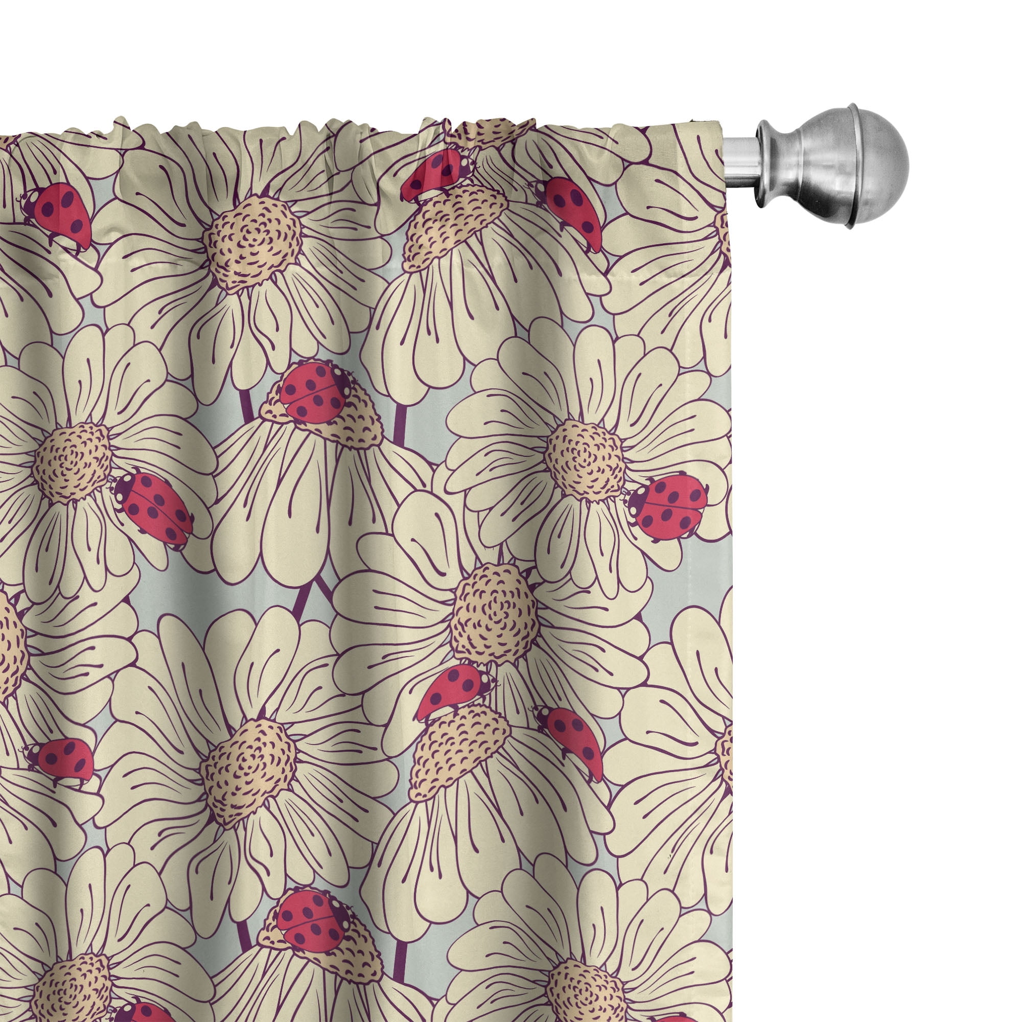 Ambesonne Ladybug Window Curtains, Spring Season Bugs, Each 28" W x 84 ...