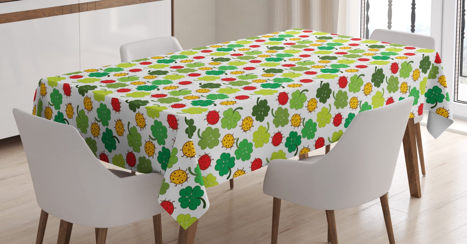 Ambesonne Ladybug Tablecloth Rectangular Table Cover, Clover Leaves ...