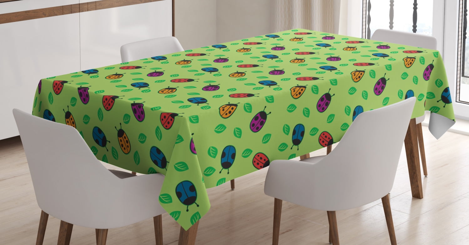 Ambesonne Ladybug Tablecloth Rectangular Table Cover, Luck Bugs Girls ...