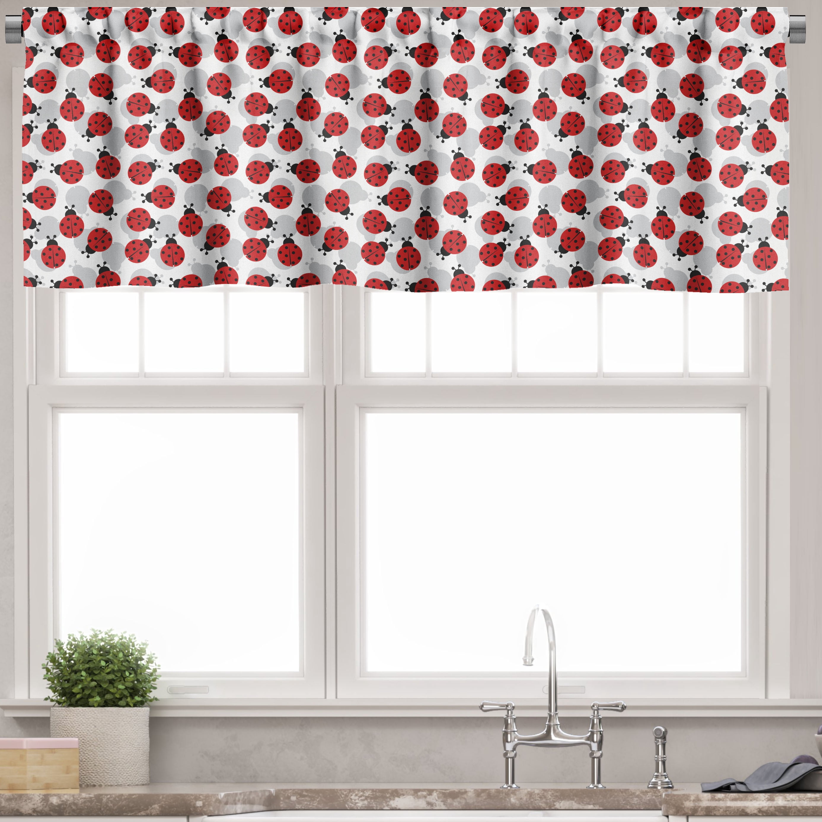 Ambesonne Ladybug Valance Pack of 2, Spring Polka Dotted Animals, 54 ...
