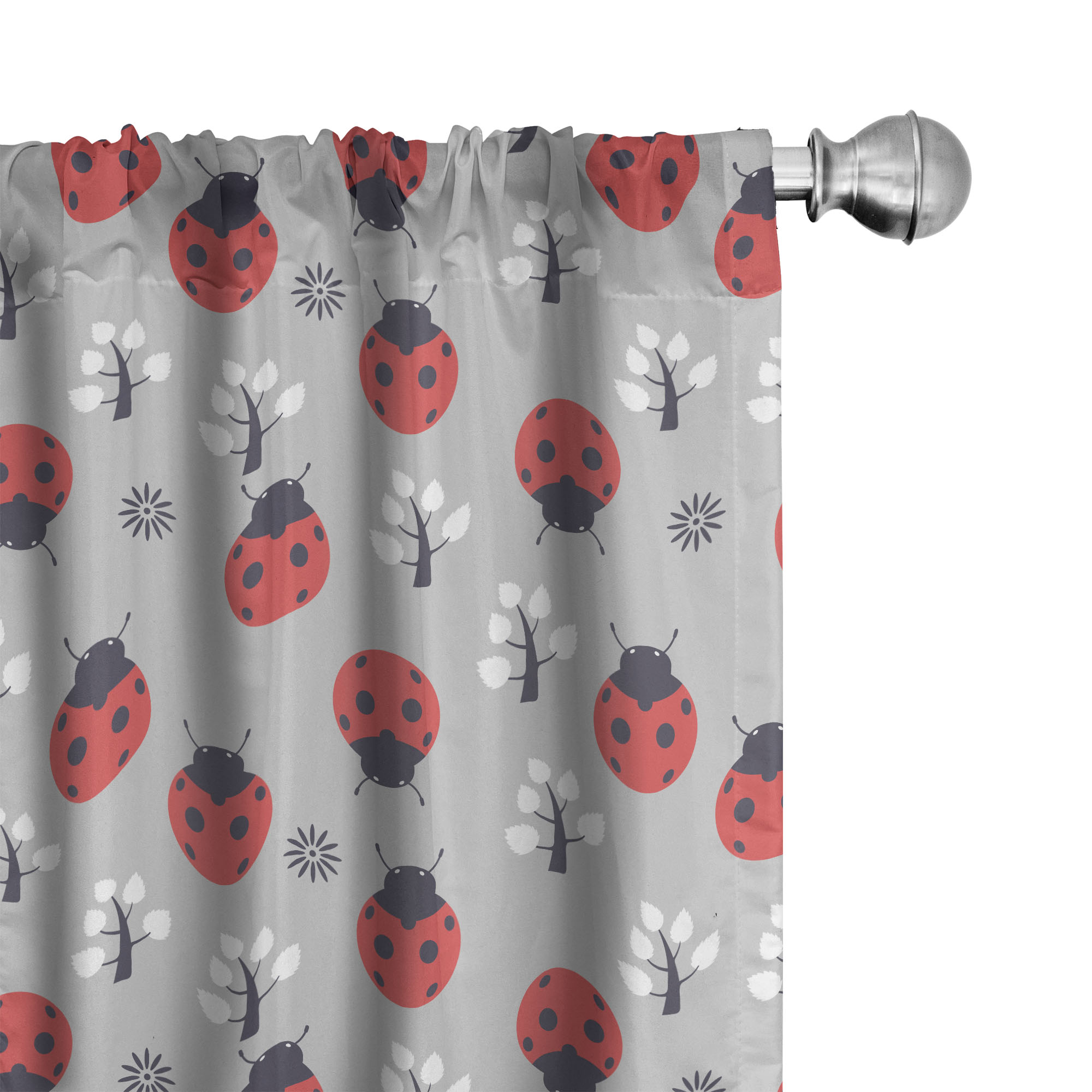 Ambesonne Ladybugs Curtains, Bug Tree Flower, Pair of 28"x84", Grey ...