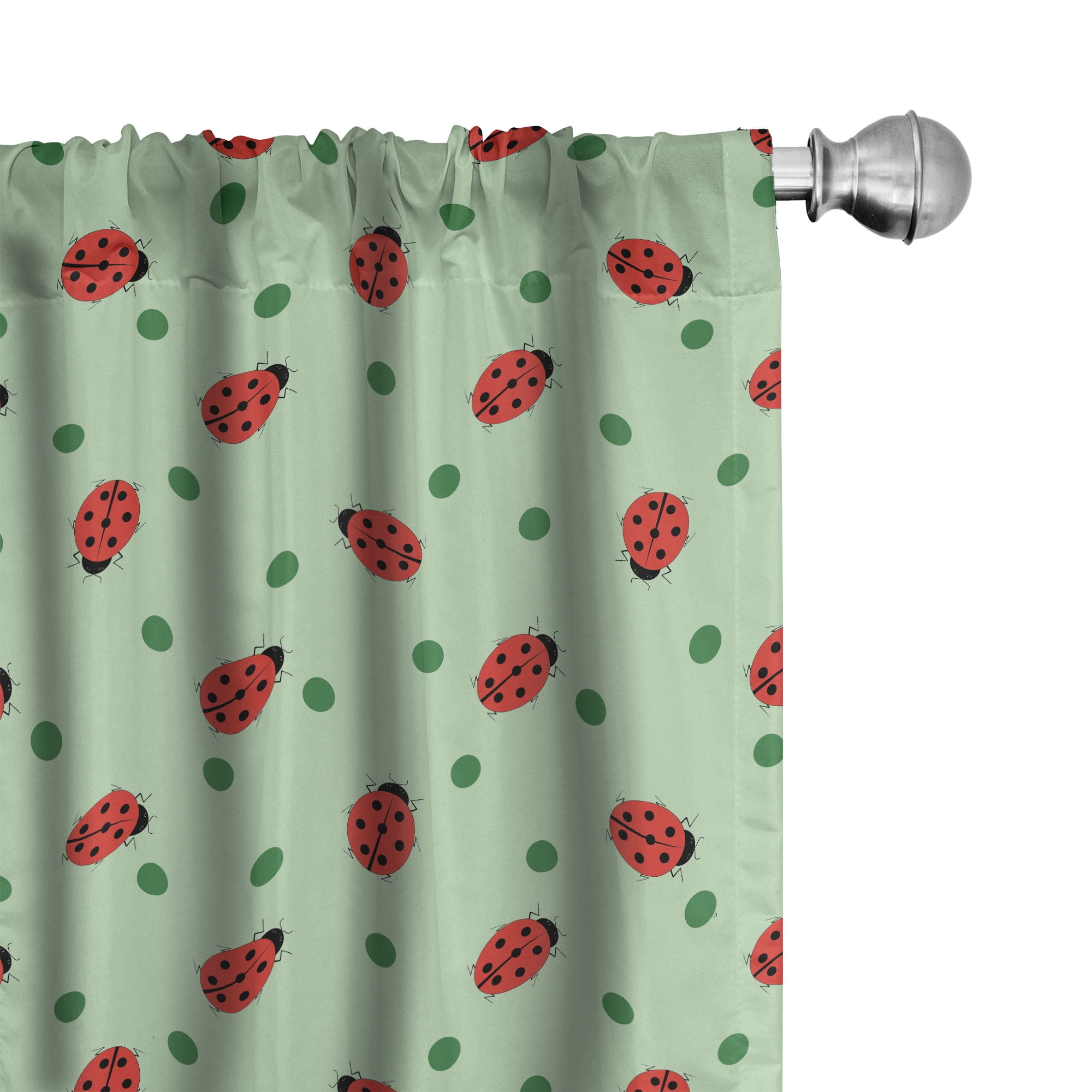 Ambesonne Ladybugs Curtains, Polka Dots with Insect, Pair of 28"x84 ...