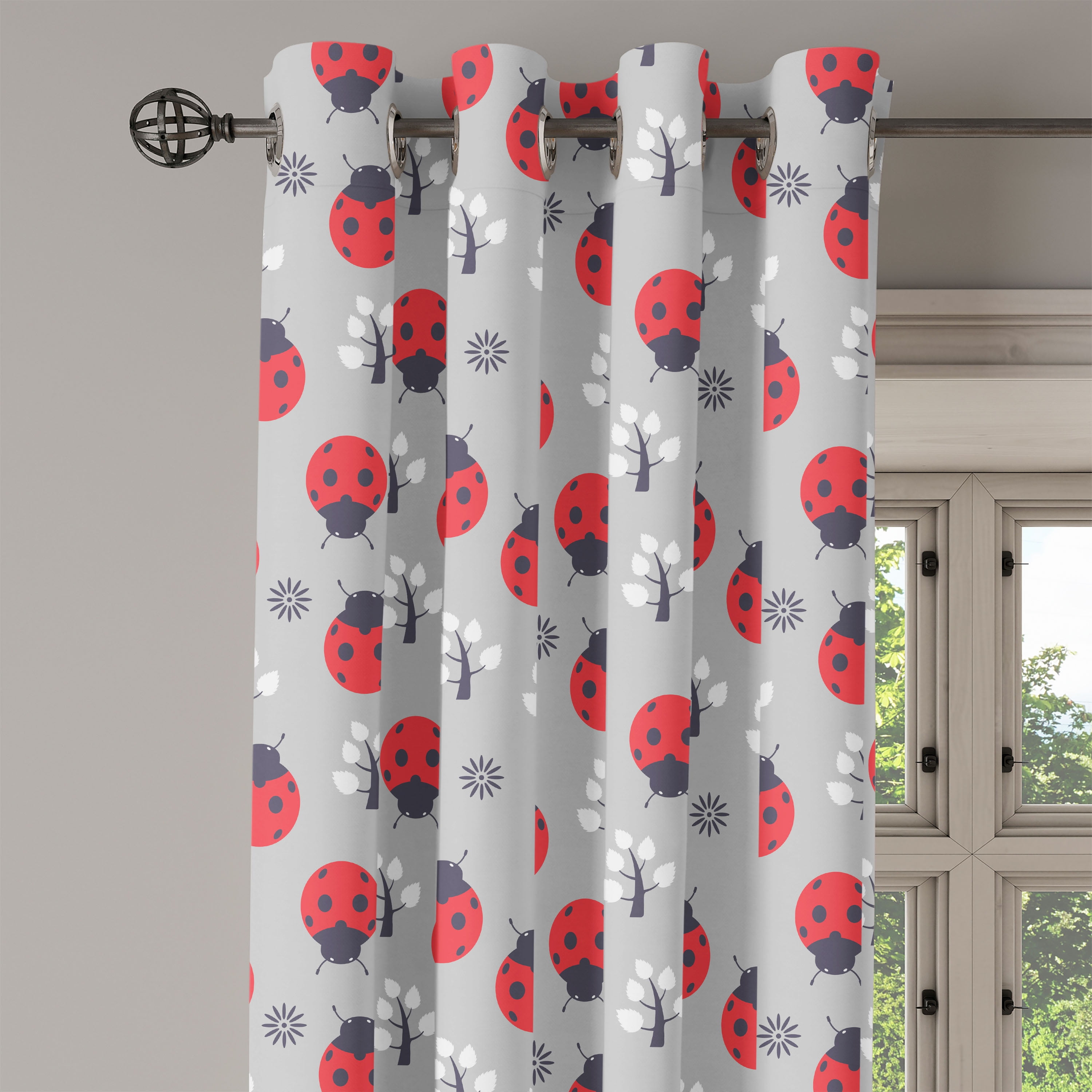 Ambesonne Ladybugs Grommet Curtain Single Panel, Bug Tree Flower, 50 ...
