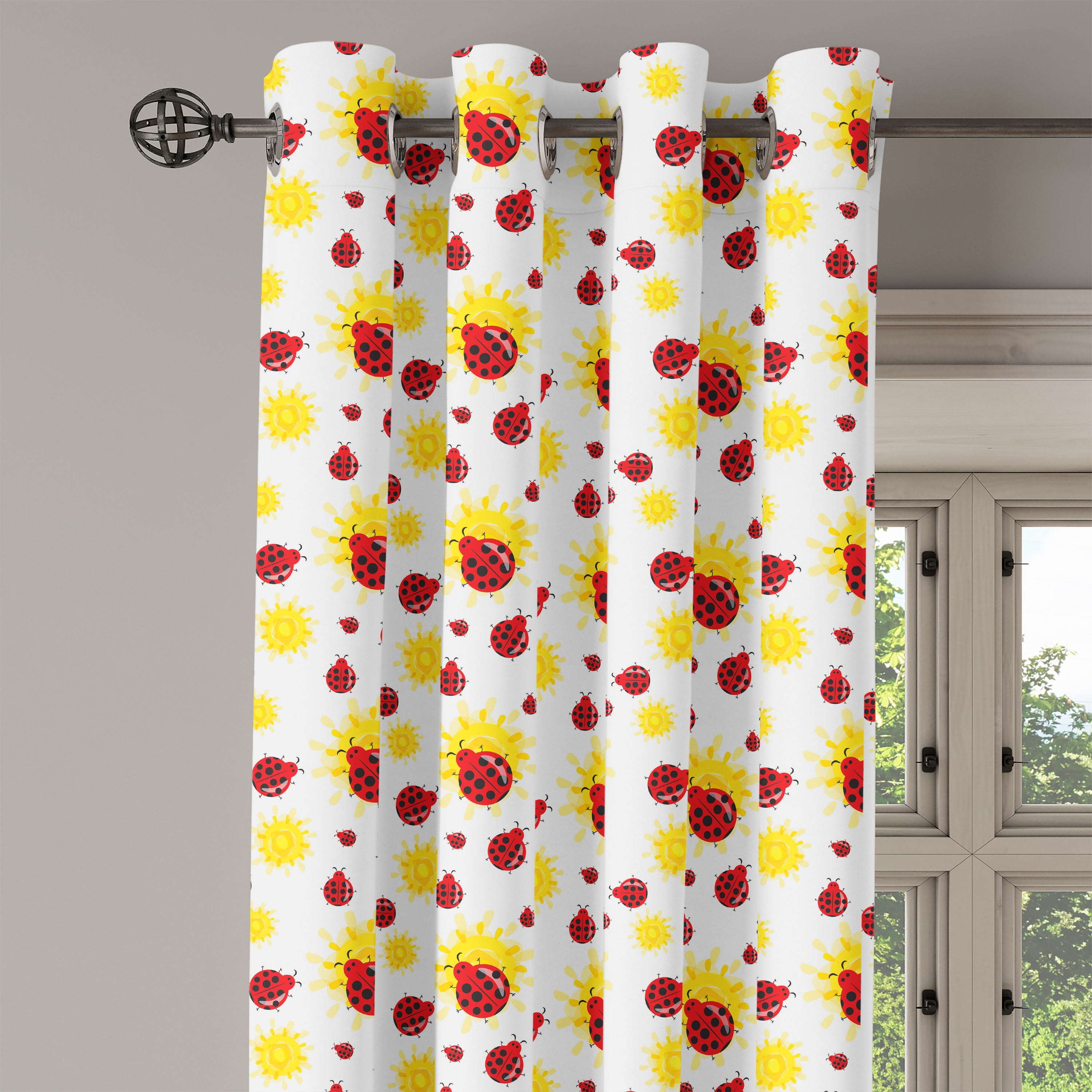 Ambesonne Ladybugs Grommet Curtain Single Panel, Summer Inspired Bugs ...
