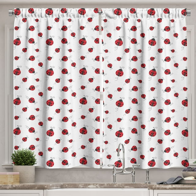 Ambesonne Ladybugs Kitchen Curtains, Dotted Winged Animals, 55"x39 ...