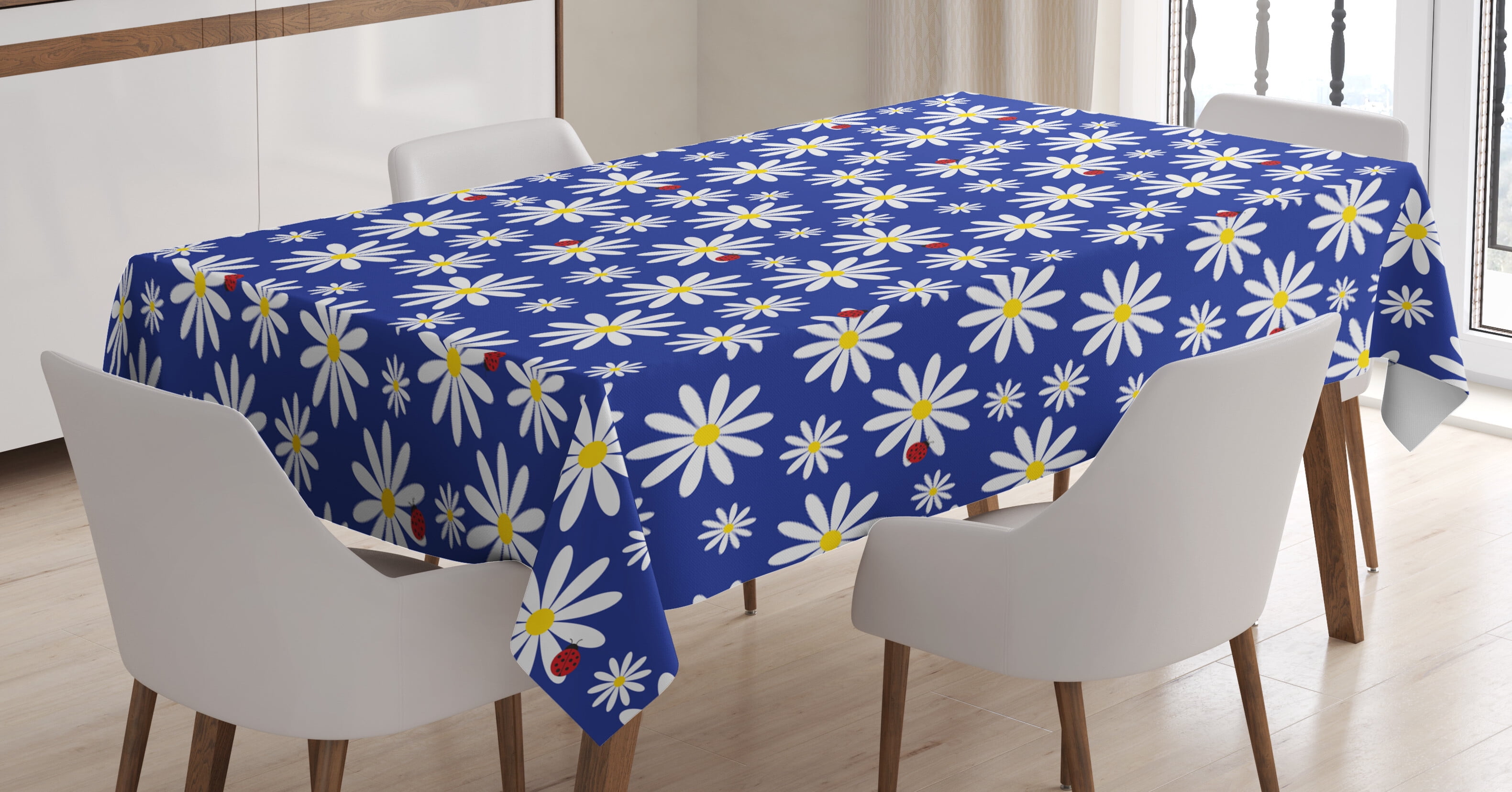 Ambesonne Ladybugs Tablecloth Rectangular Table Cover, Daisies Spring ...