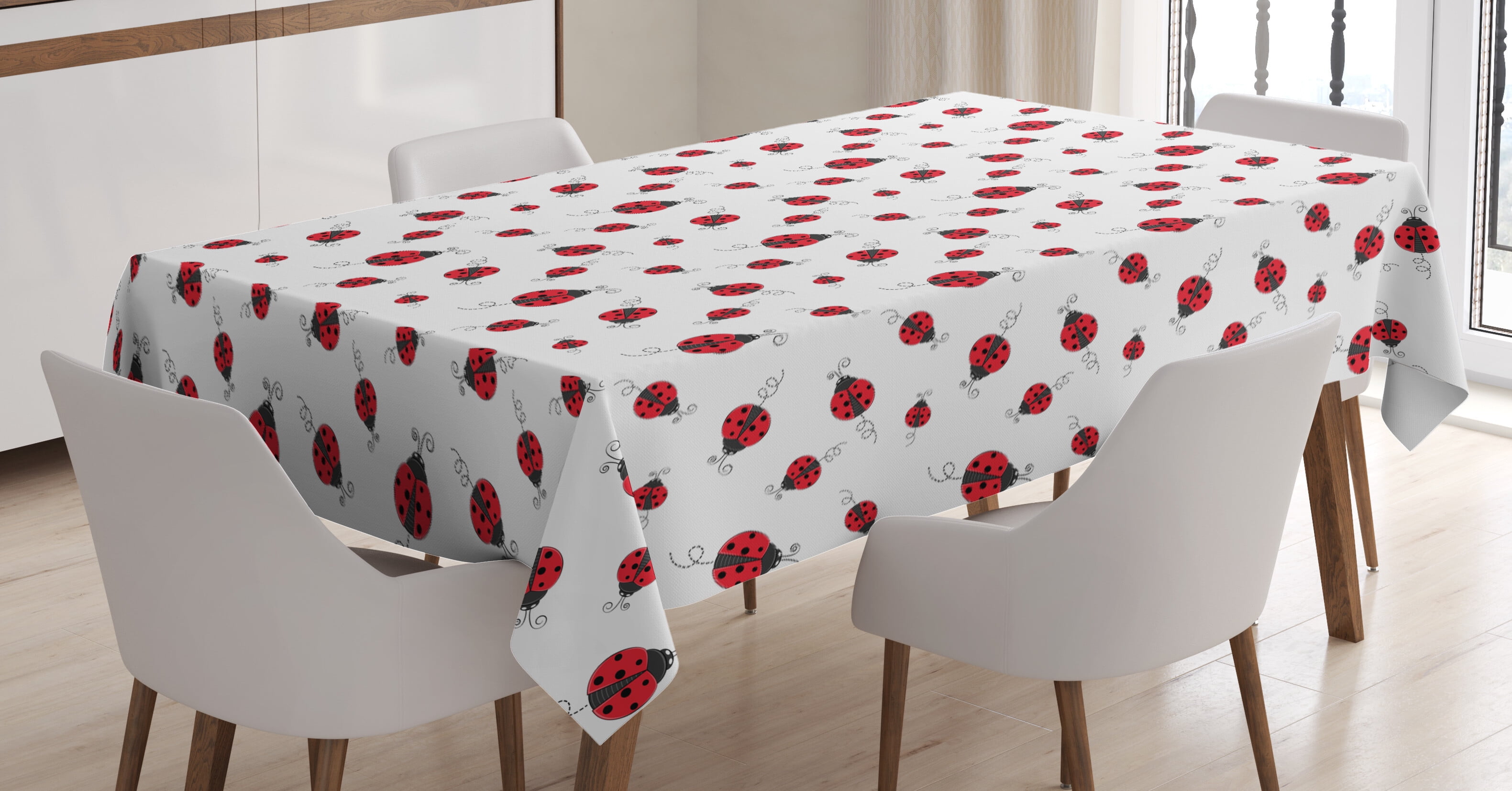 Ambesonne Ladybugs Tablecloth Rectangular Table Cover, Dotted Winged ...