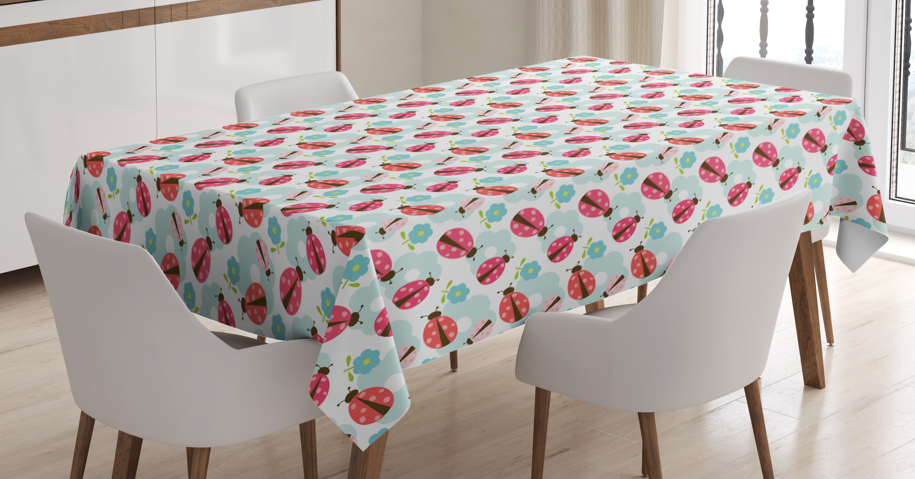 Ambesonne Ladybugs Tablecloth Rectangular Table Cover, Spring Woodland ...