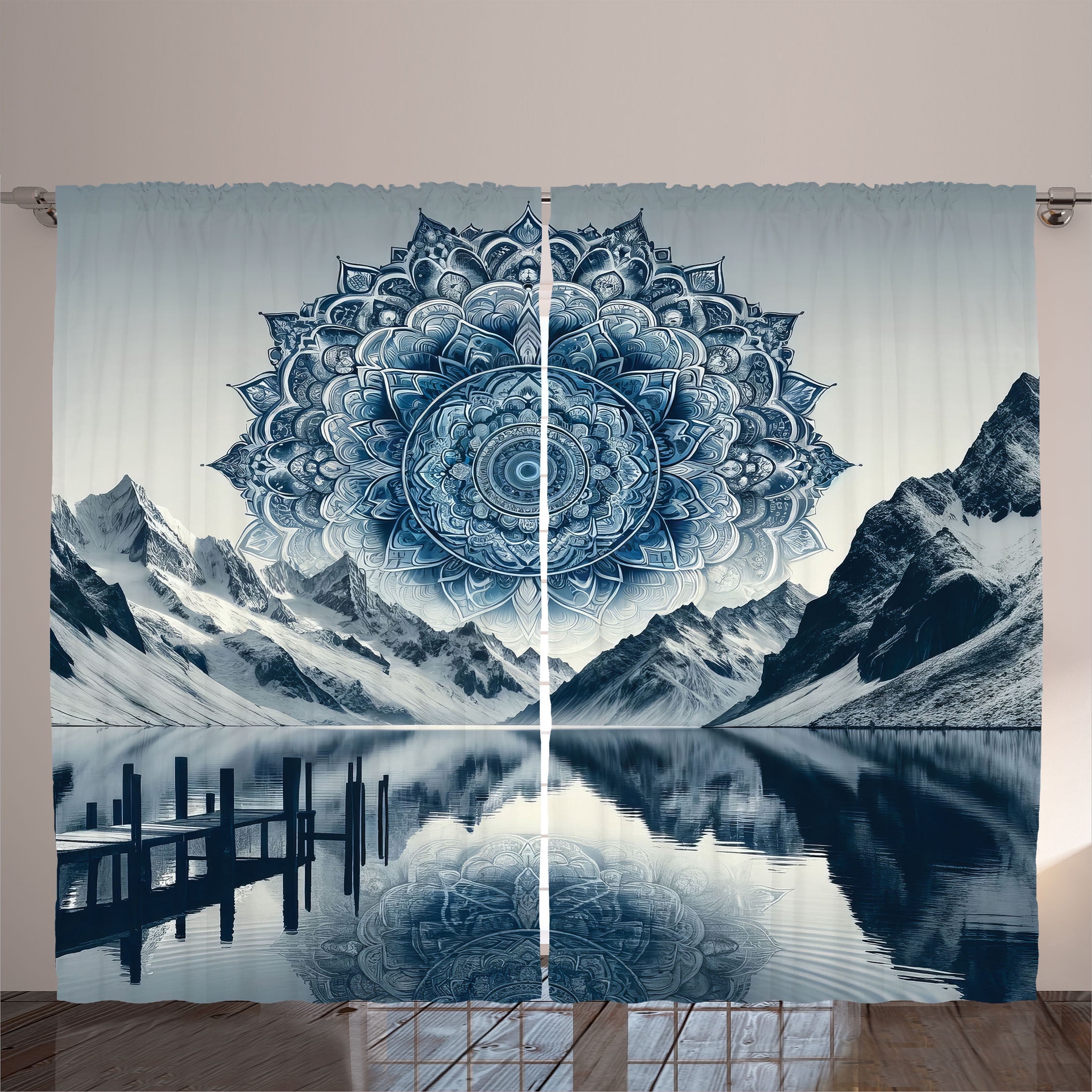 Ambesonne Lake Curtains 2 Panel Set, Ethnic Boho Mandala Mountains, 108 ...