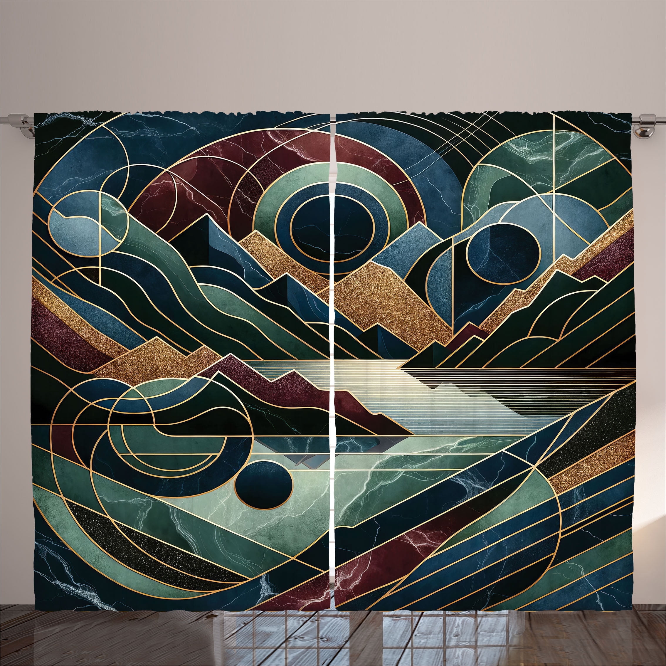 Ambesonne Lake Curtains 2 Panel Set, Fibonacci Details Mountains, 108 ...