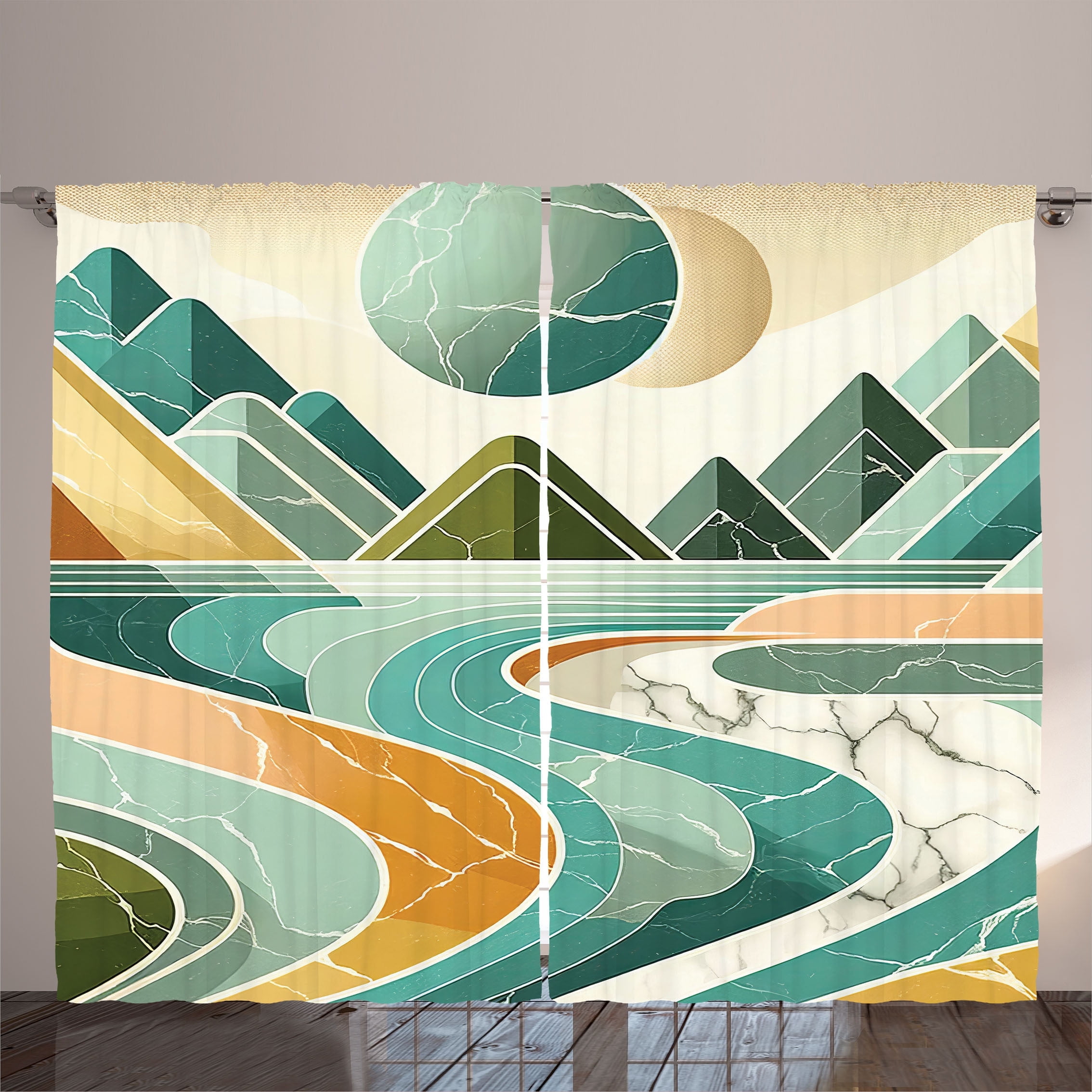 Ambesonne Lake Curtains 2 Panel Set, Mountain Minimal Marble Print, 108 ...