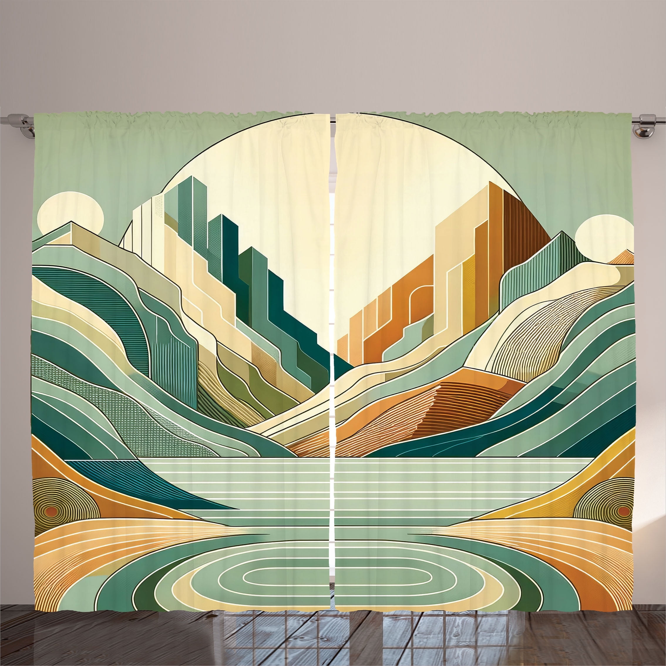 Ambesonne Lake Curtains 2 Panel Set, Pastel Rising Mountains Art, 108 ...