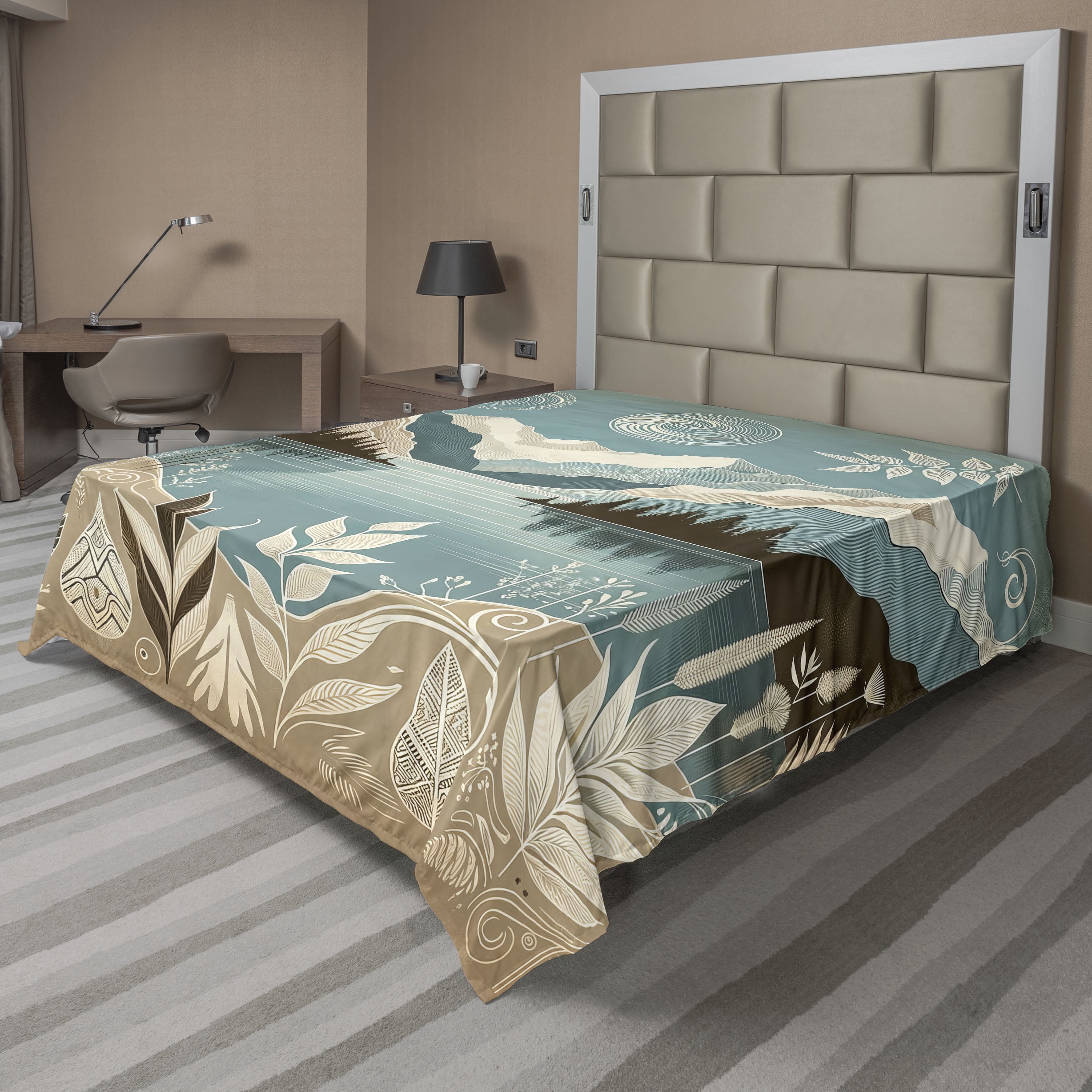 Ambesonne Lake Flat Sheet, Calm Mountains Scenery Botany, Full Size ...