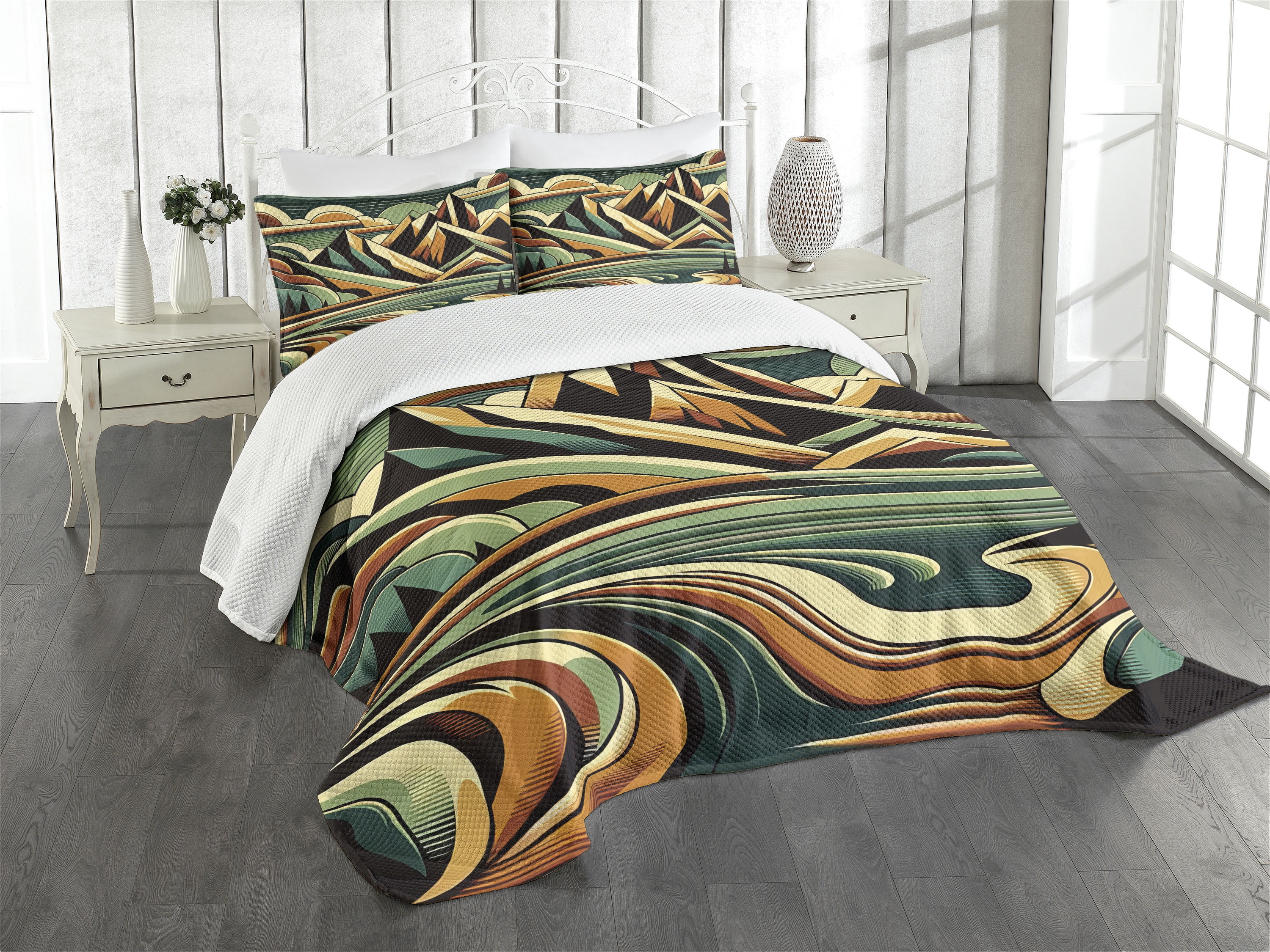 Ambesonne Lake Quilted Bedspread Set 3 Pcs, Mountain Landscape Mid ...