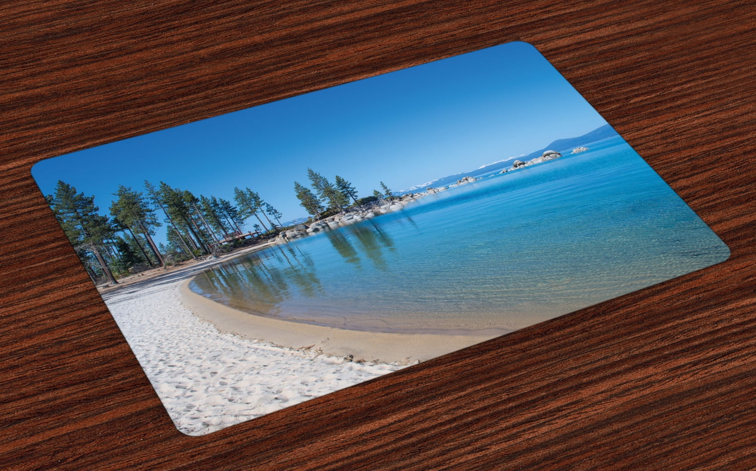 Ambesonne Lake Tahoe Place Mats Set of 4, Clear Lake and Shore ...