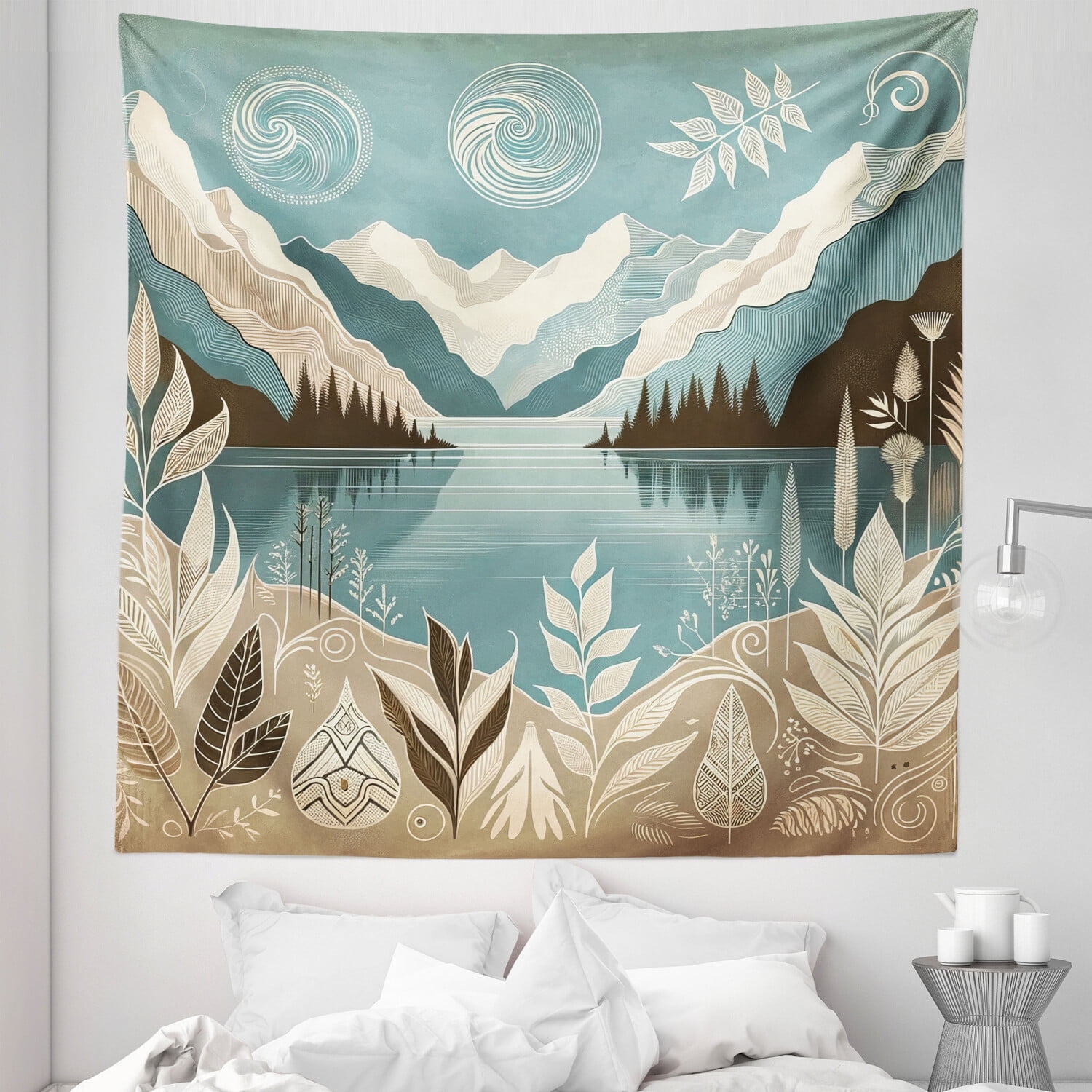 Ambesonne Lake Tapestry Queen Size, Calm Mountains Scenery Botany, 88 ...