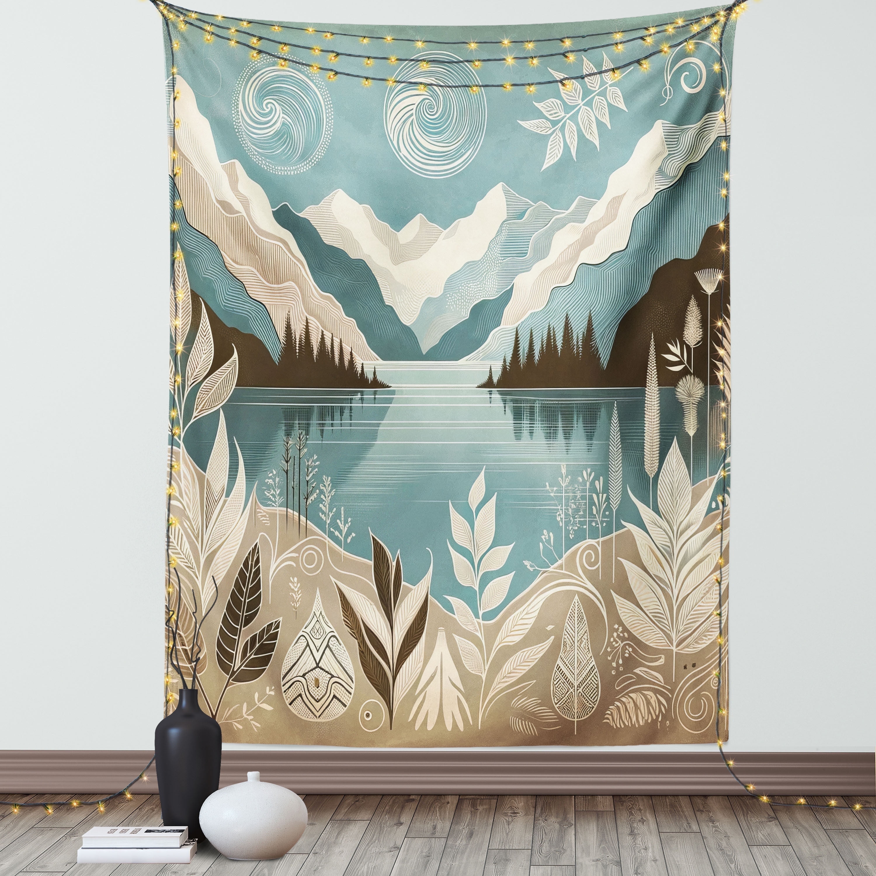 Ambesonne Lake Tapestry Wall Hanging, Calm Mountains Scenery Botany, 40 ...
