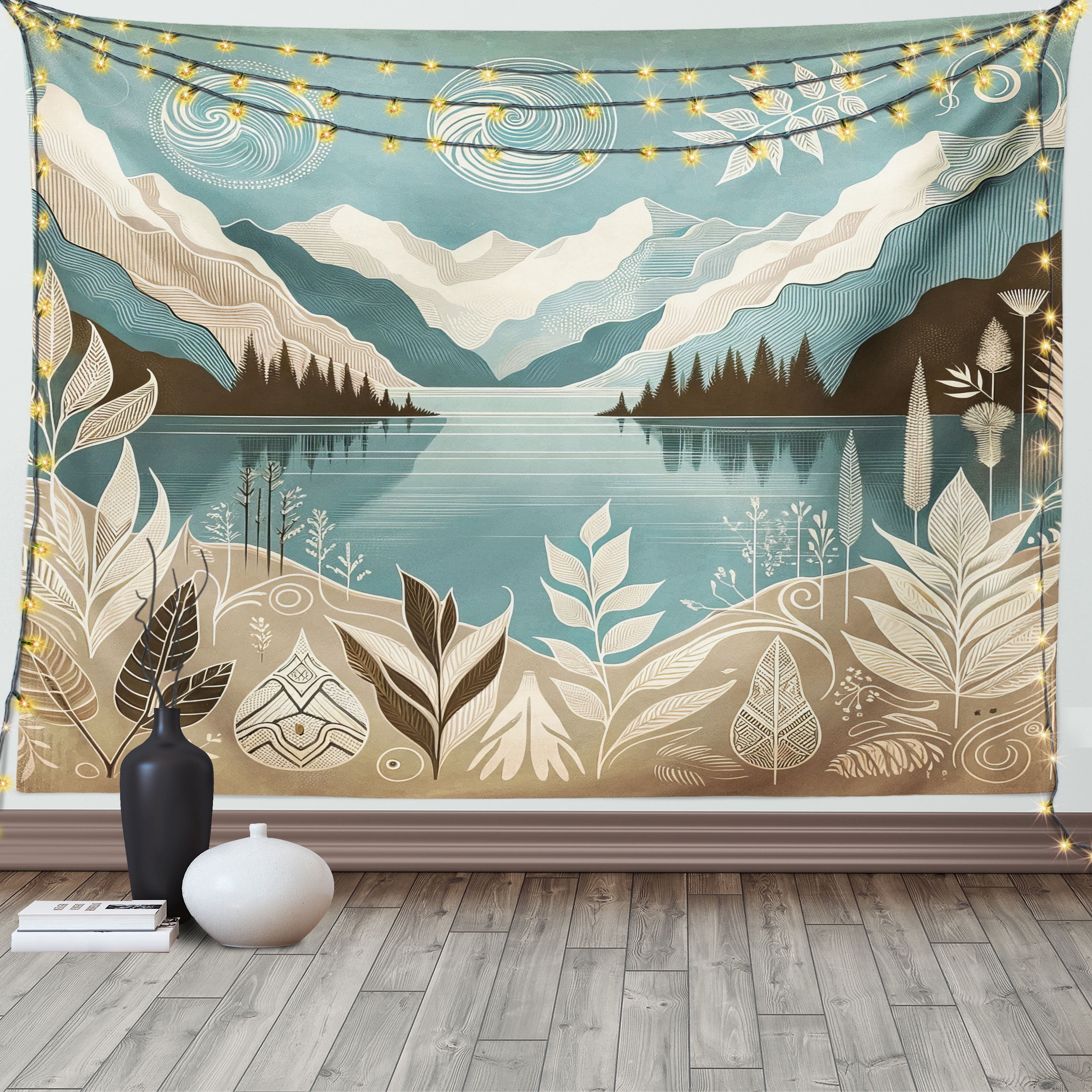 Ambesonne Lake Tapestry Wall Hanging, Calm Mountains Scenery Botany, 60 ...