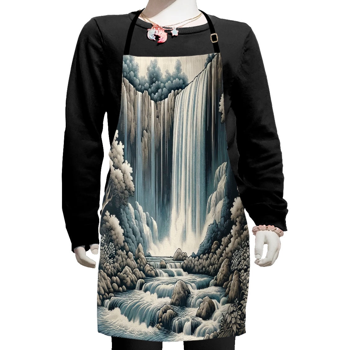 Ambesonne Landscape Apron with Adjustable Ties, Expressive Waterfall ...