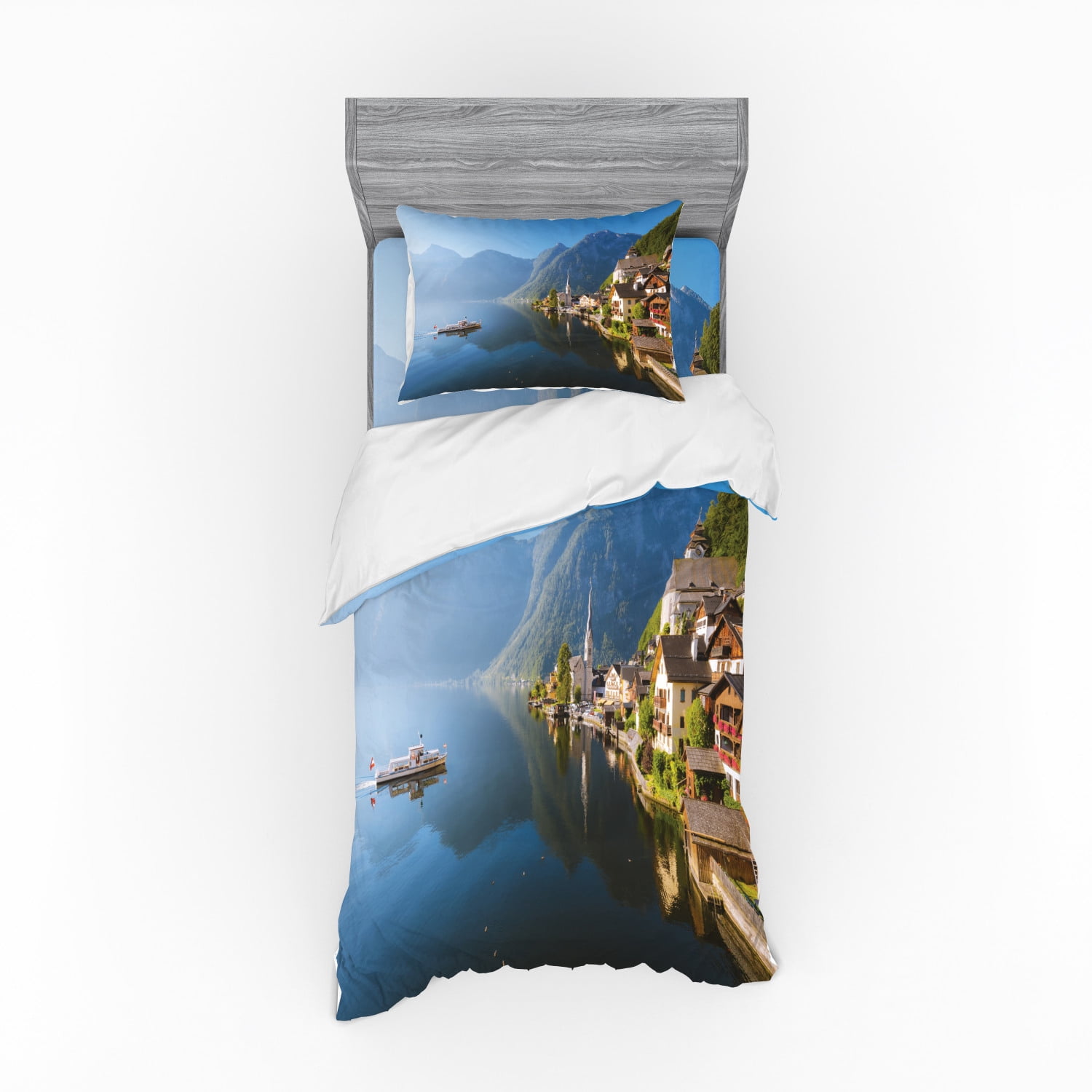 Ambesonne Landscape Bedding Set 3 Pcs, Hallstatt Lakeside Town, Twin XL ...