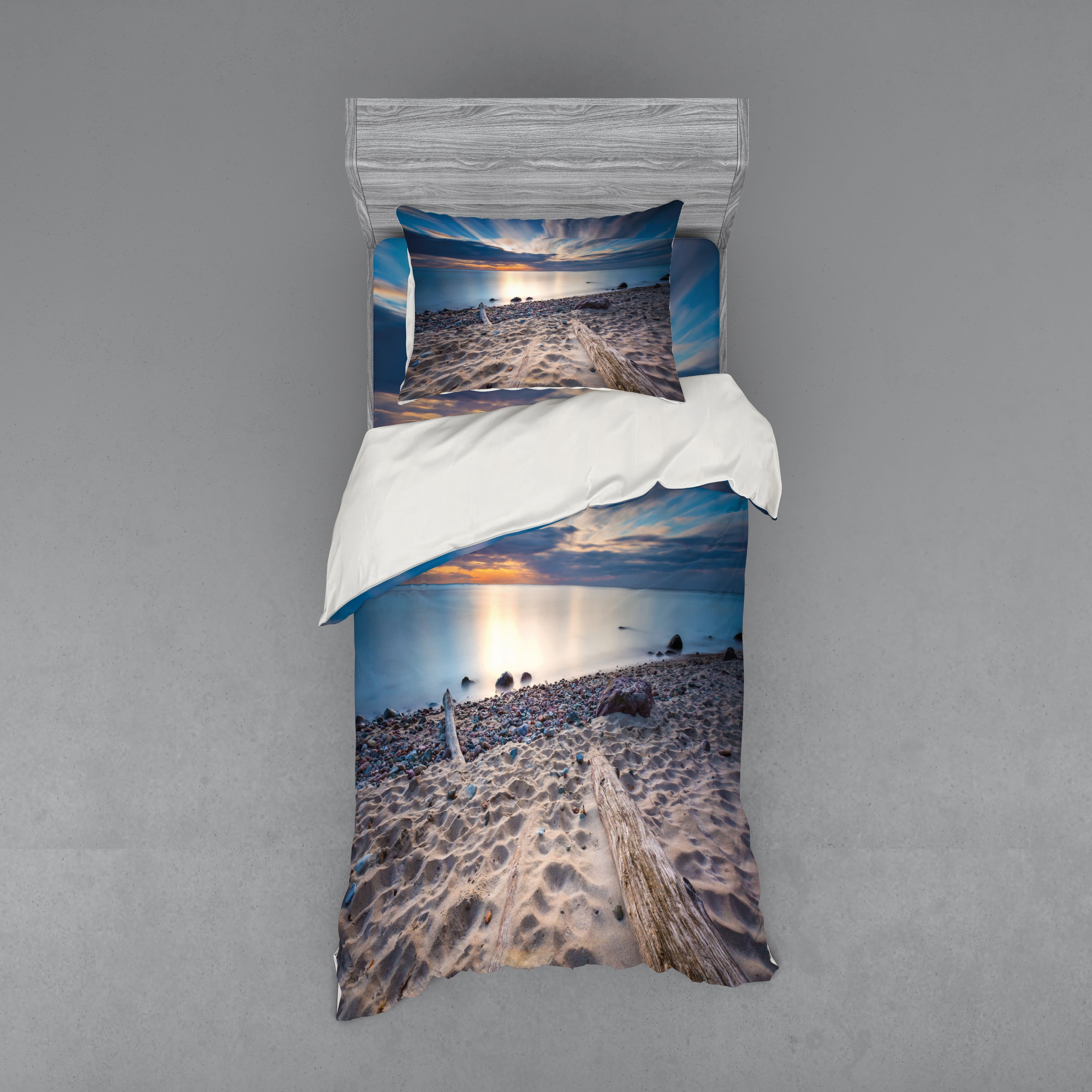 Ambesonne Landscape Bedding Set 3 Pcs, Rocky Sea Shore Trees, Twin ...