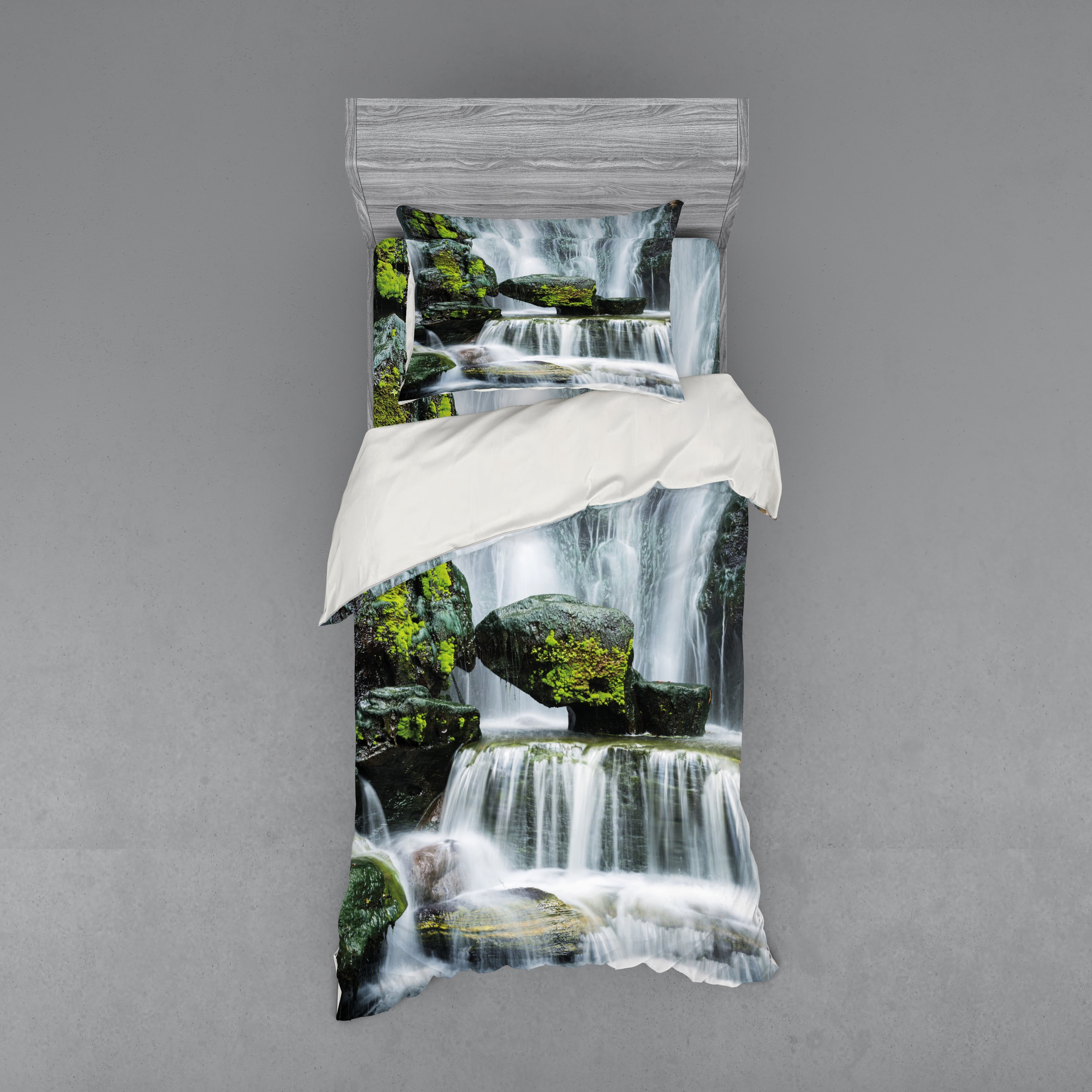 Ambesonne Landscape Bedding Set 3 Pcs, Waterfall with Rocks, Twin ...